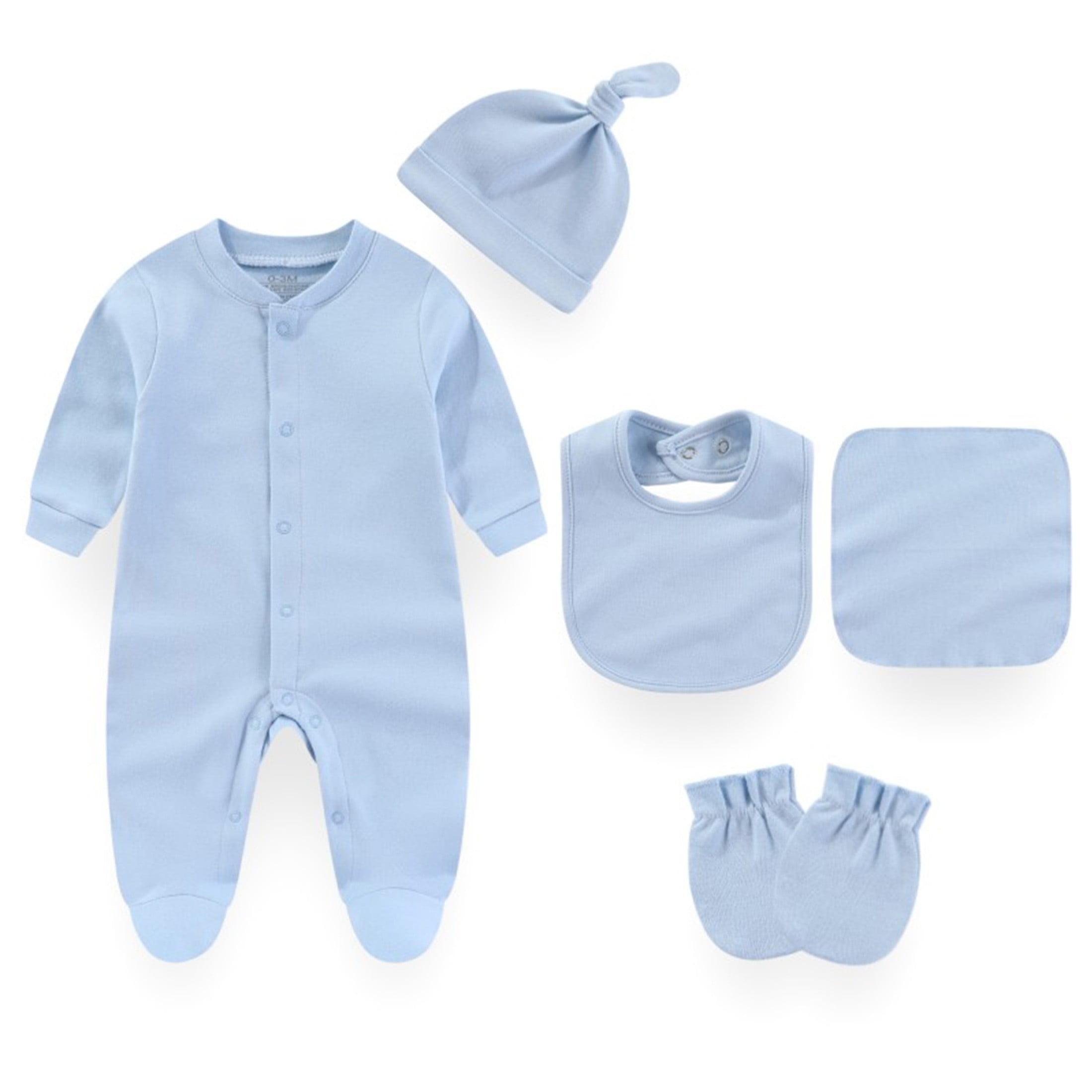 Zavbaby Baby Boy Girl Cotton Solid Color Layette Set Gift,5-Pack,Sizes ...