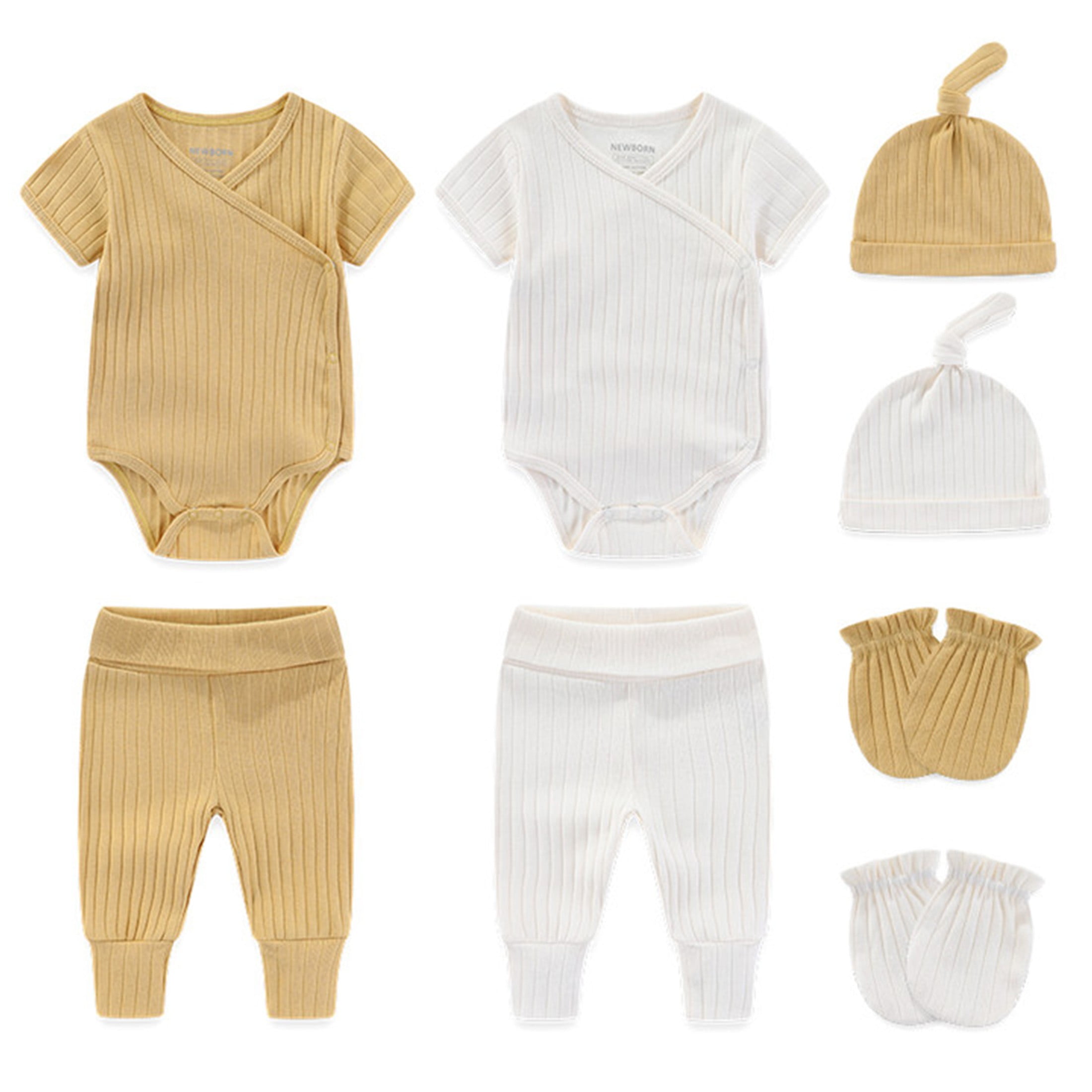 Zavbaby Unisex Newborn 8 Pieces Cotton Solid Color Baby Layette Sets ...