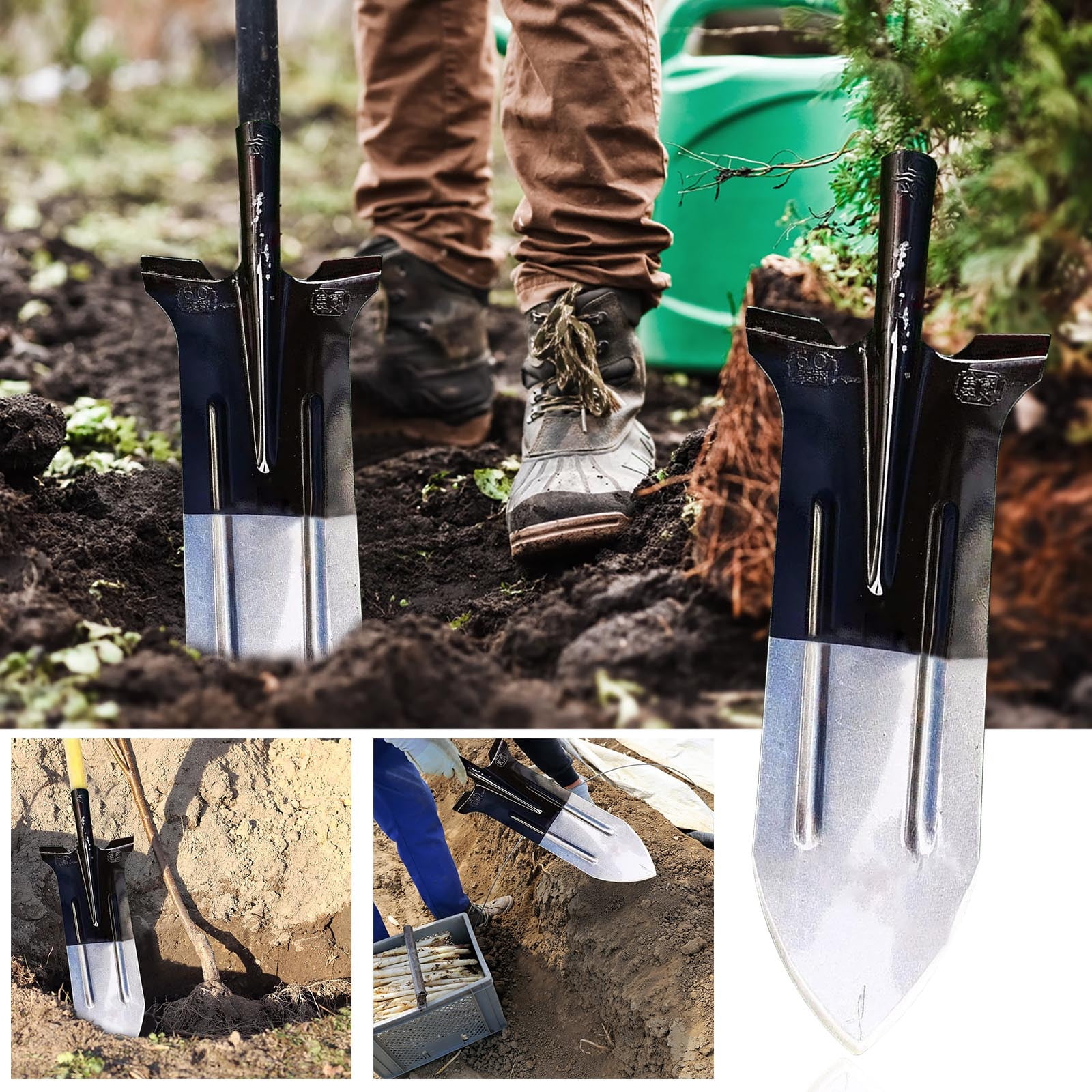 Zawou 17.32 In Trench Shovel,Manganese Steel Pointed Shovel Irrigation ...