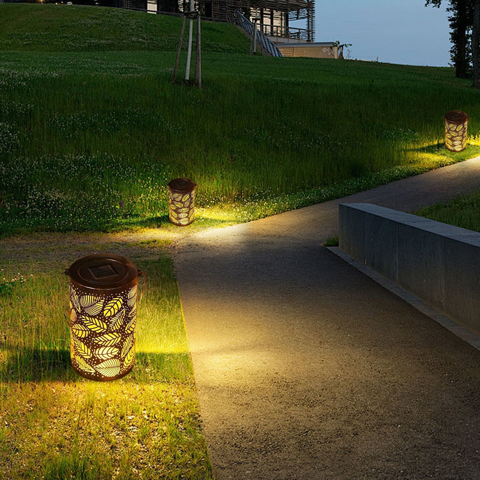 Zawou Leaf Hollow Solar Lawn Lantern, Outdoor Waterproof Iron Garden ...