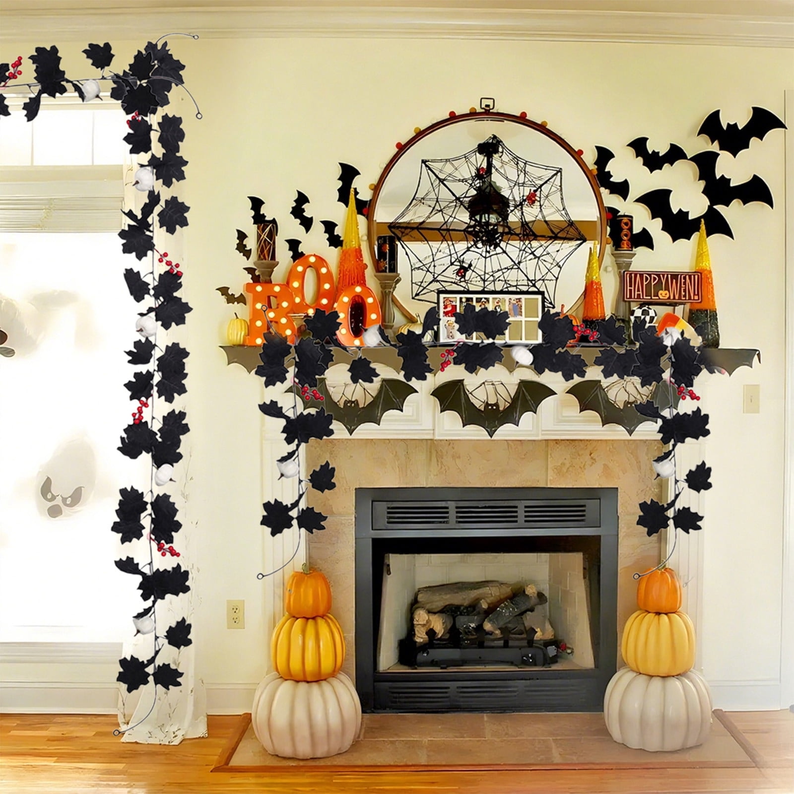 Zawou Rustic Fall Leaf Garland with Pumpkins and Pinecones for Autumn ...
