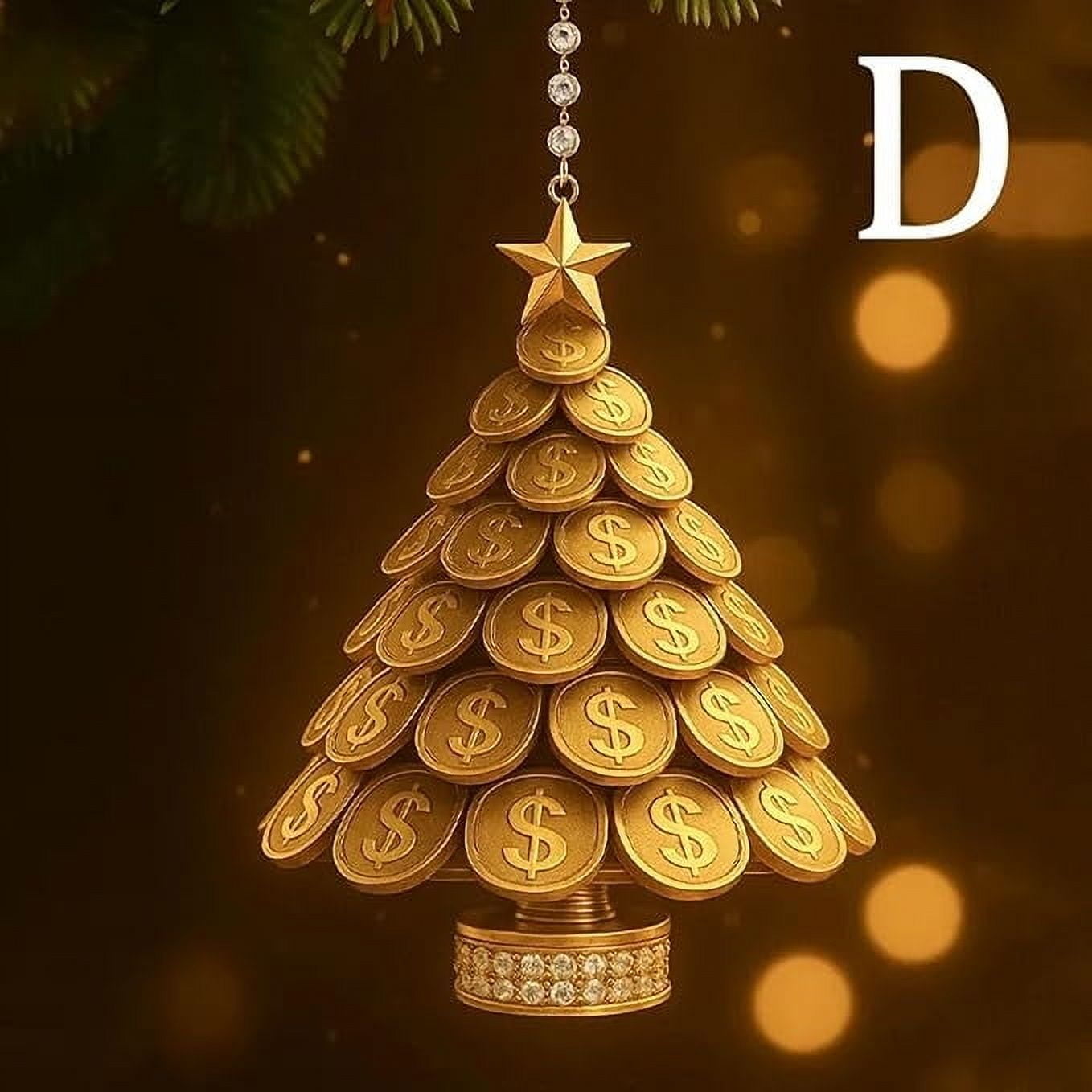 Zawou Shining Gold Coin Christmas Tree Ornament, Stacked 3D Wealth Tree ...