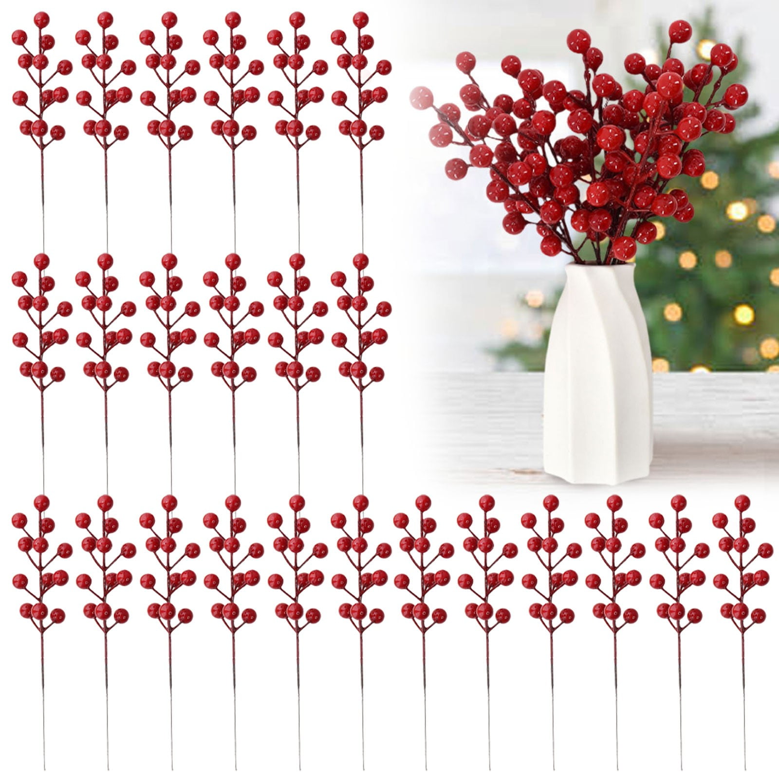 Zaxius 24 Pack Red Berry Stems Red Berries Christmas Decor Christmas ...