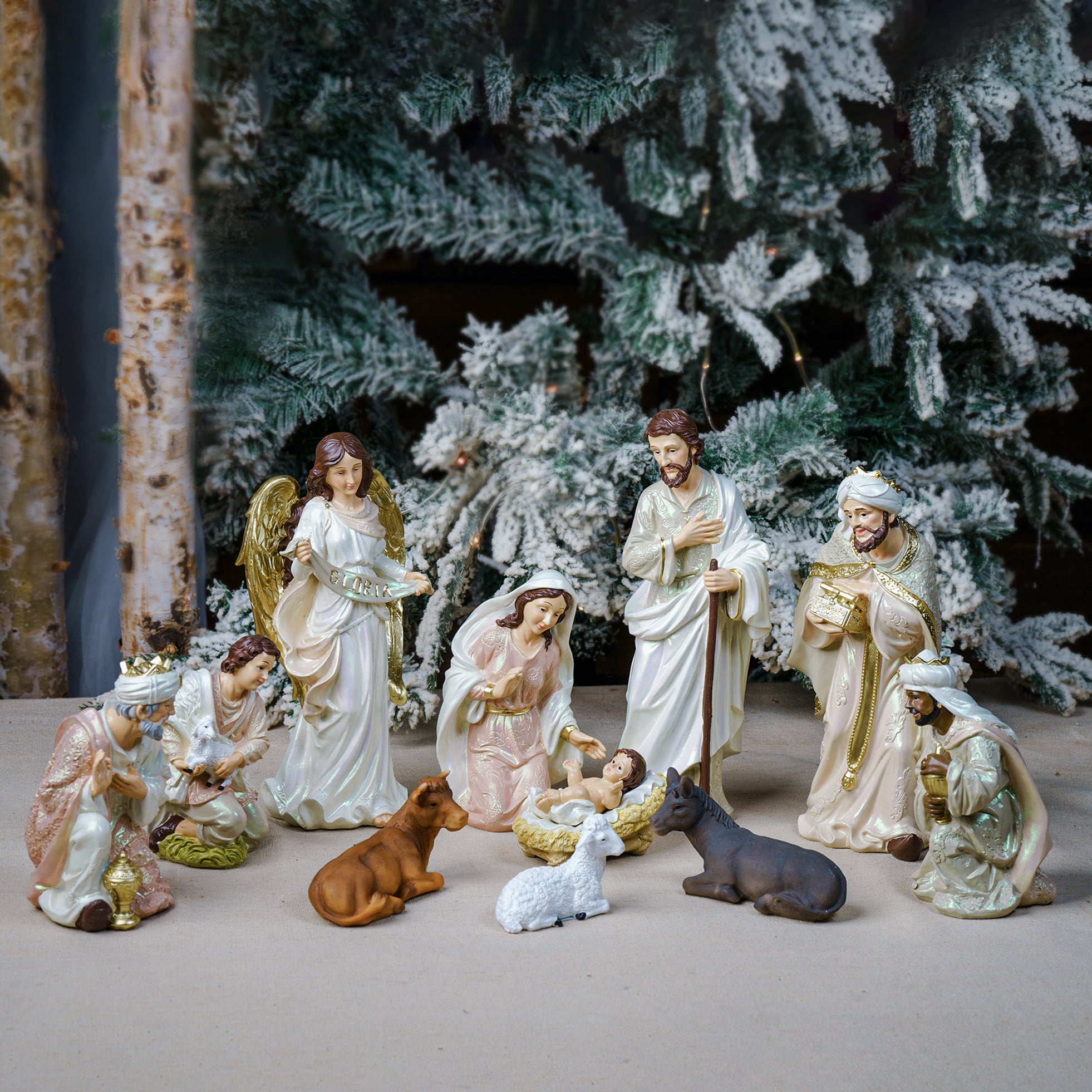 Zayton 8 in Nativity Set 11 Count Light Tone Resin Holy Family ...