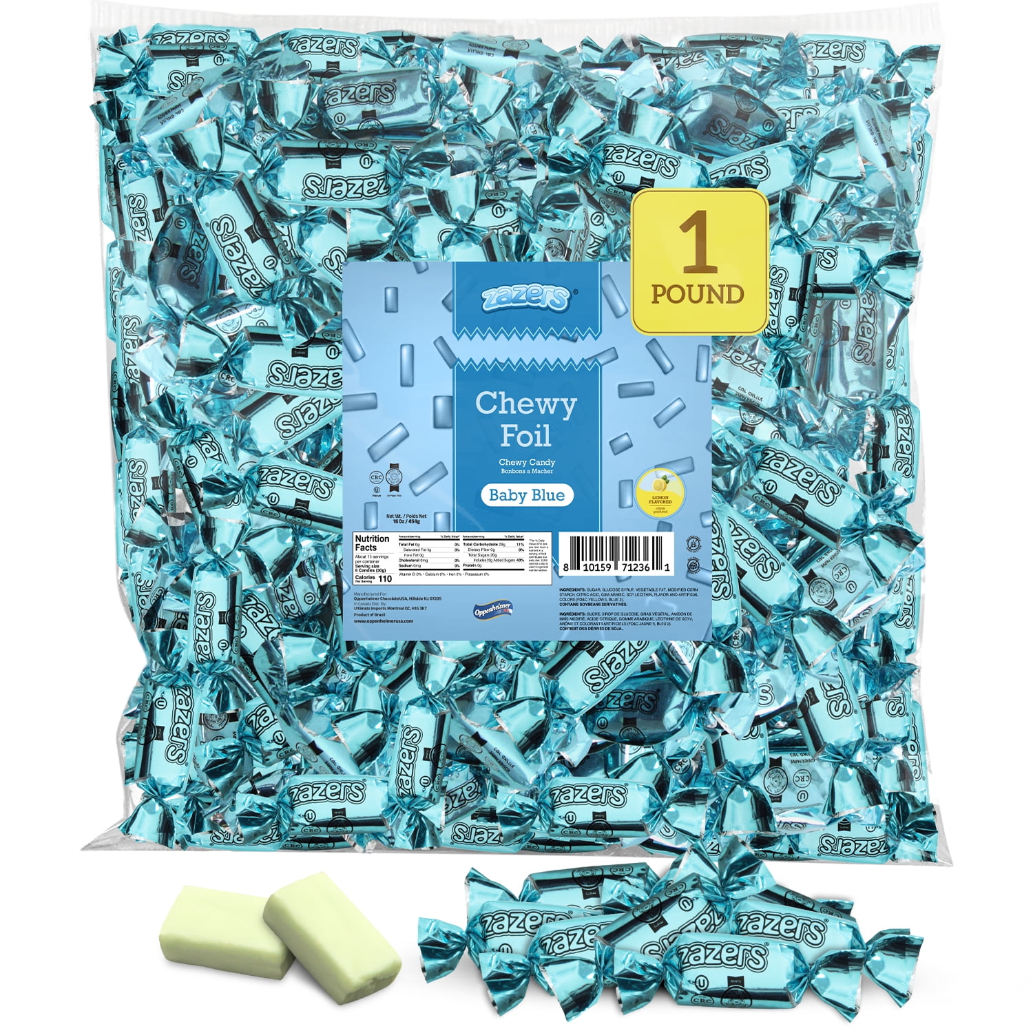 Zazers Baby Blue Chewy Foil Candy - 1 Pound - Lemon Flavor ...
