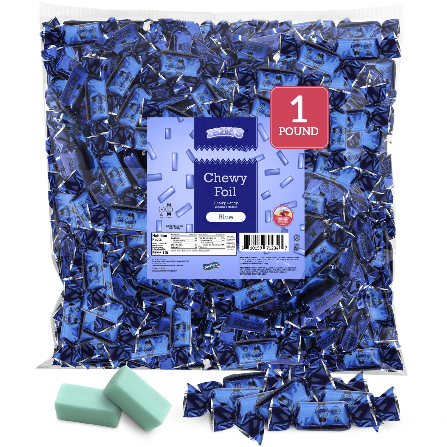 Zazers Blue Chewy Foil BCF26 Candy - 1 Pound - Individually Wrapped ...