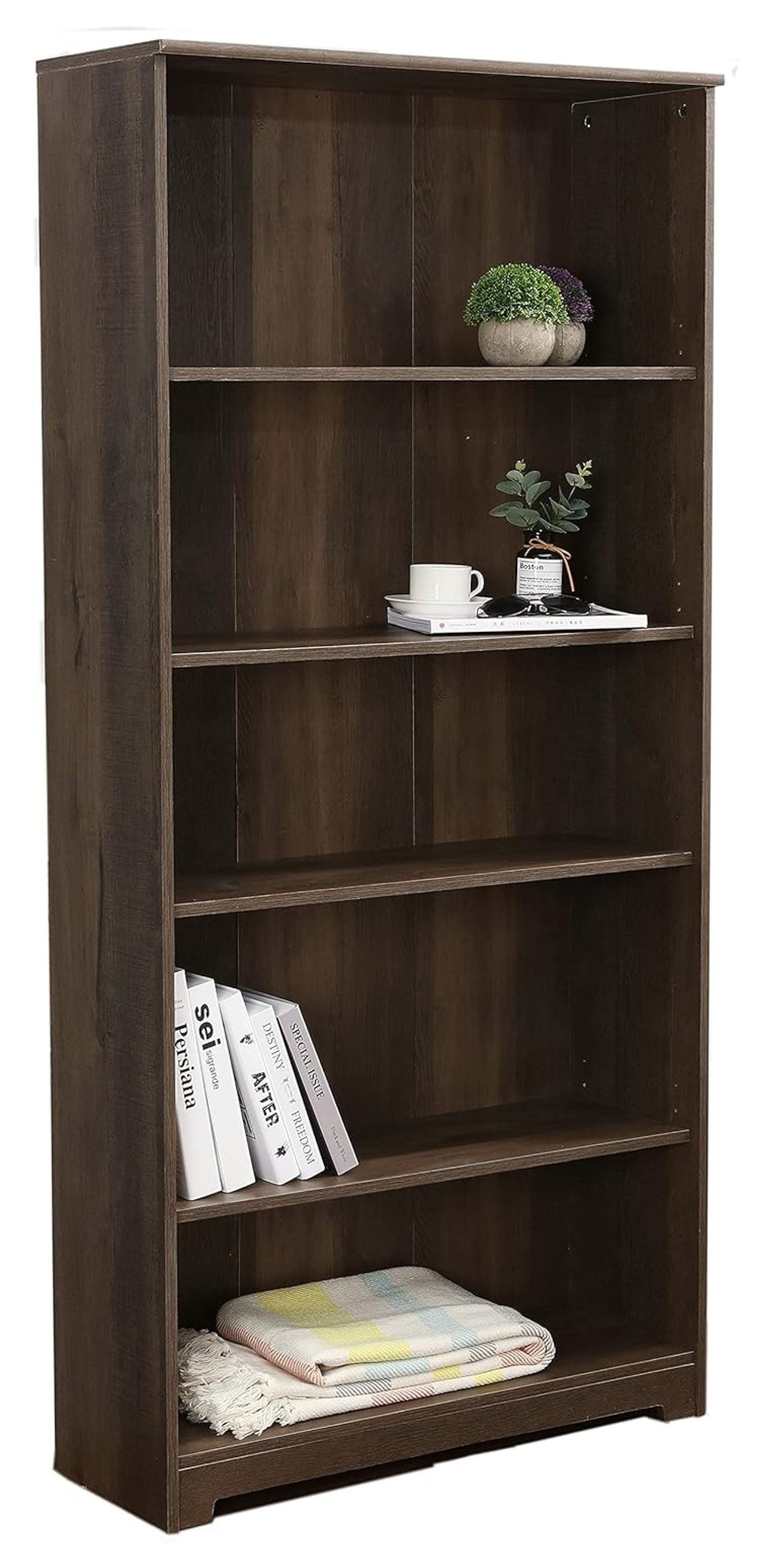 Zazesaby 5-Shelf Bookcase Freestanding Display Wooden Open Storage ...