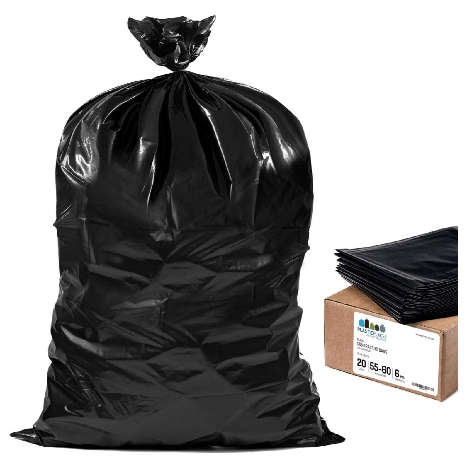 Zazesaby Contractor Trash Bags 55-60 Gallon, 6.0 Mil, Black Heavy Duty ...