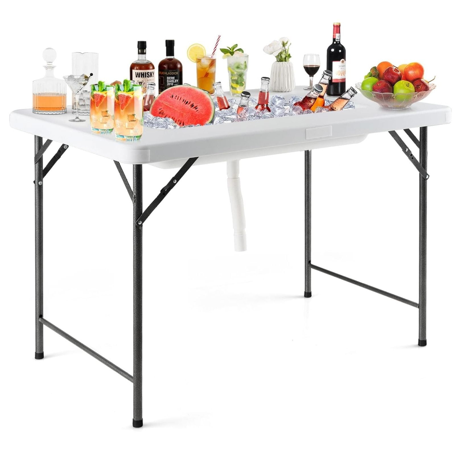 Zazesaby Folding Ice Cooler Table with Drain and Skirt, Foldable ...