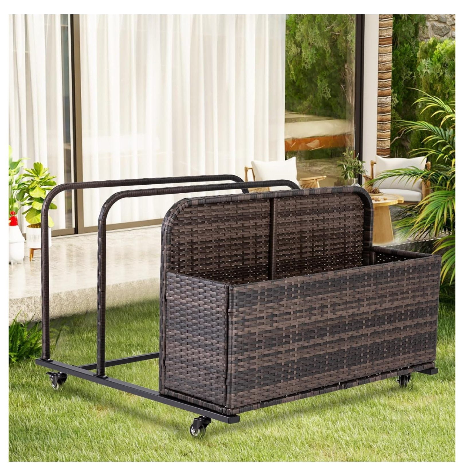 Zazesaby Poolside Float Storage Organizer, Outdoor Rattan Pool Caddy ...