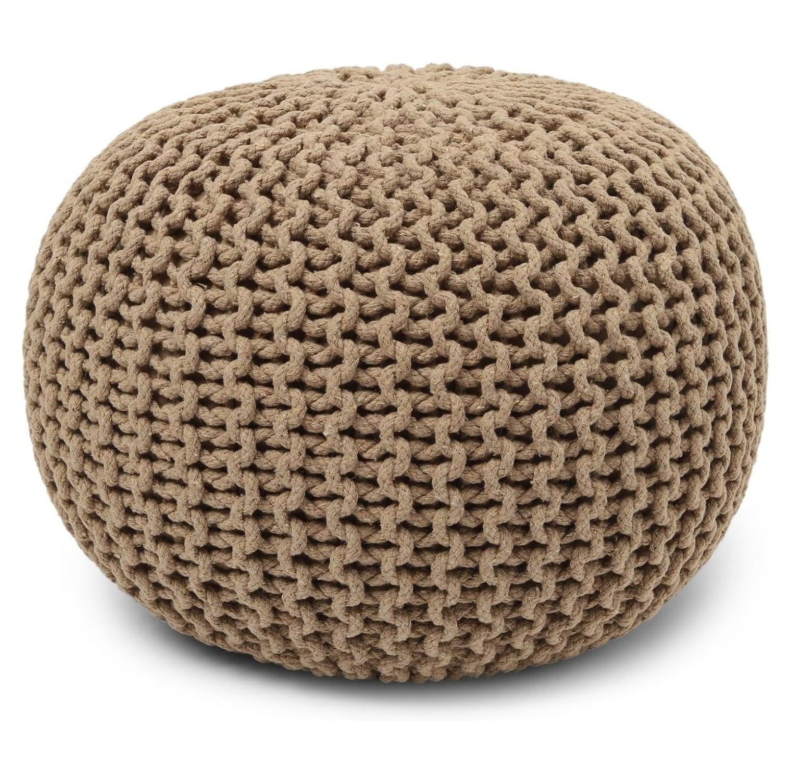 Zazesaby Round Pouf Ottoman - Hand Knitted Cable Boho Poof Home Décor ...