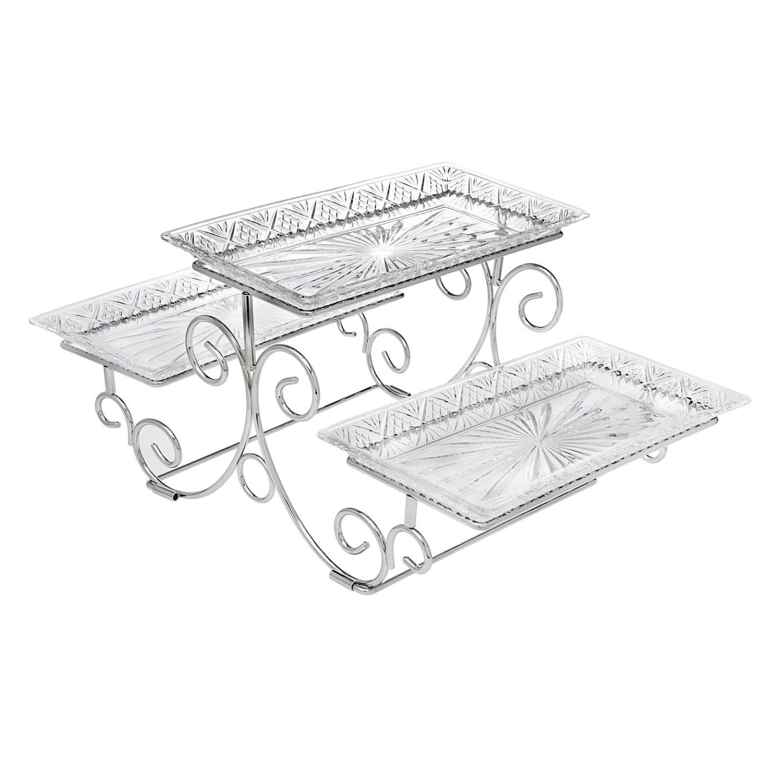 Zazesaby Silver Art Dublin 3 Tiered Glass Buffet Serving Tray - Chrome ...