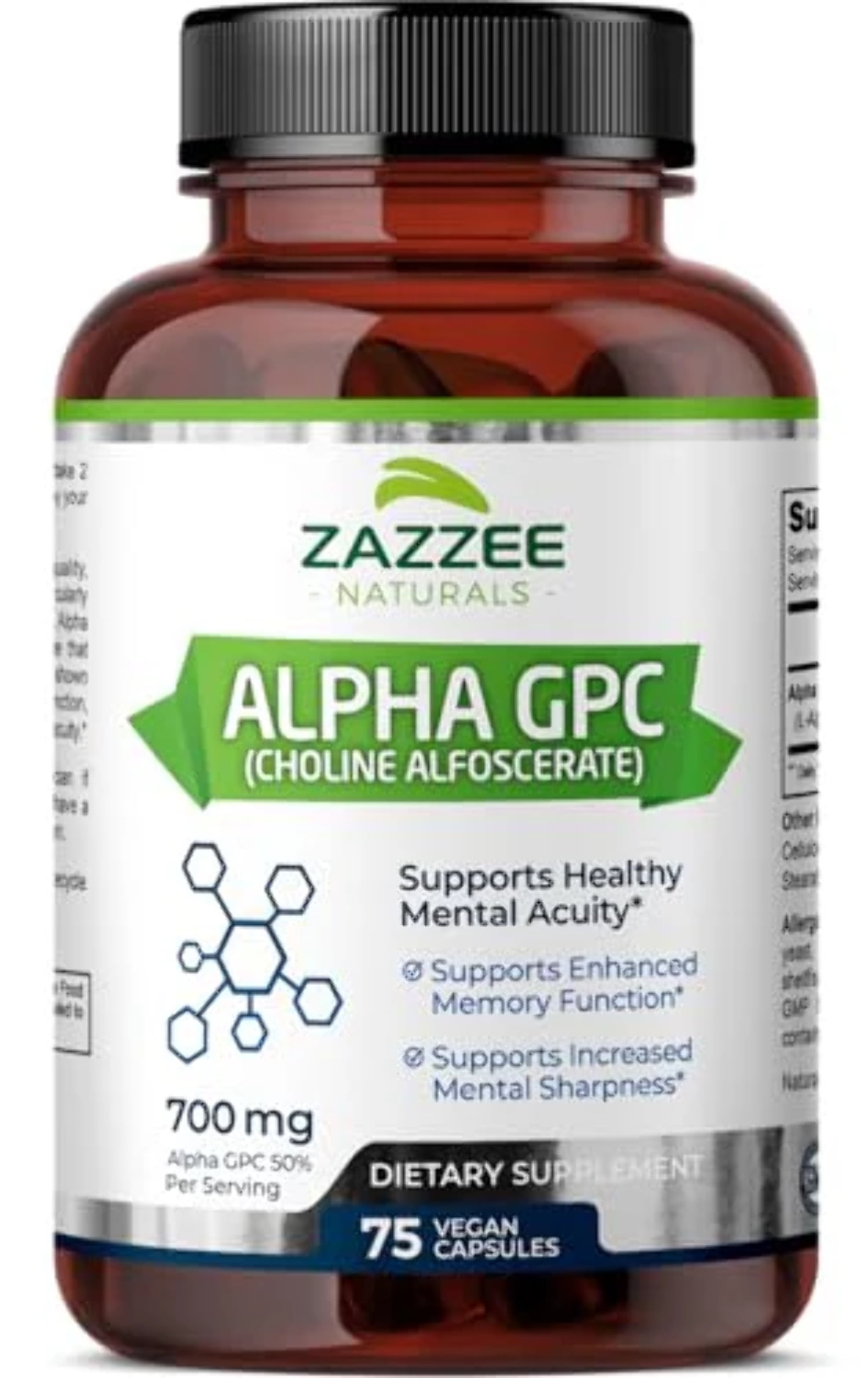 Zazzee Alpha GPC Choline 300 mg per Capsule, 75 Vegan Capsules, 100% ...