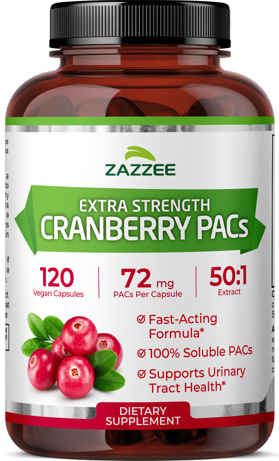 Zazzee Naturals Cranberry Supplement 72mg PACs Vegan Capsules 120 Count ...