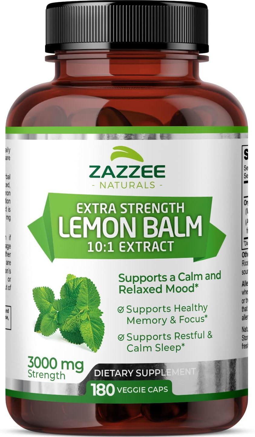 Zazzee Naturals Extra Strength Organic Lemon Balm 10:1 Extract 3000 mg ...