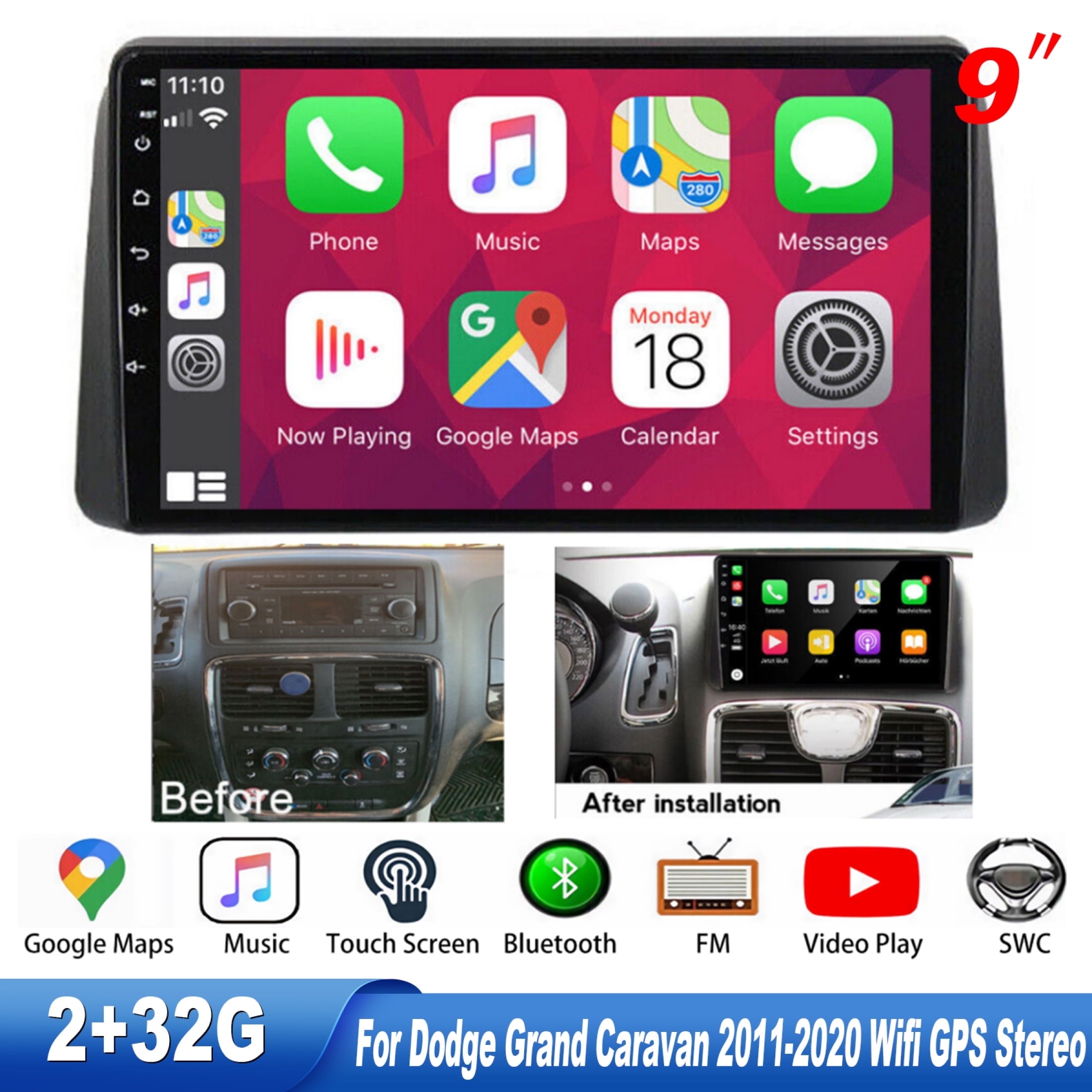 Zcargel 9” Double Din Stereo for Dodge Grand Caravan 2011-2020, Android ...