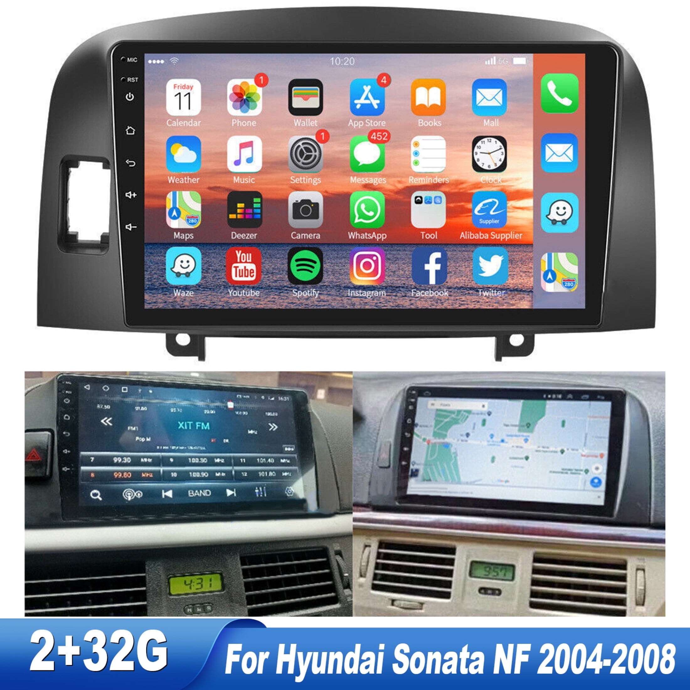 Zcargel 9'' Android 13 Carplay Car Stereo for Hyundai Sonata 2004-2008 with GPS, WIFI, Bluetooth ...