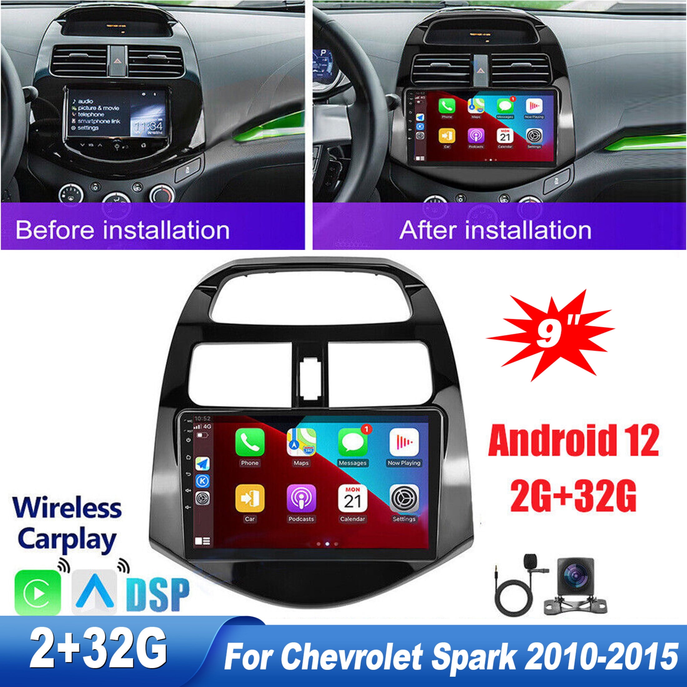 Zcargel Car Radio Stereo for Chevy Spark 2010-2015 with Wireless ...