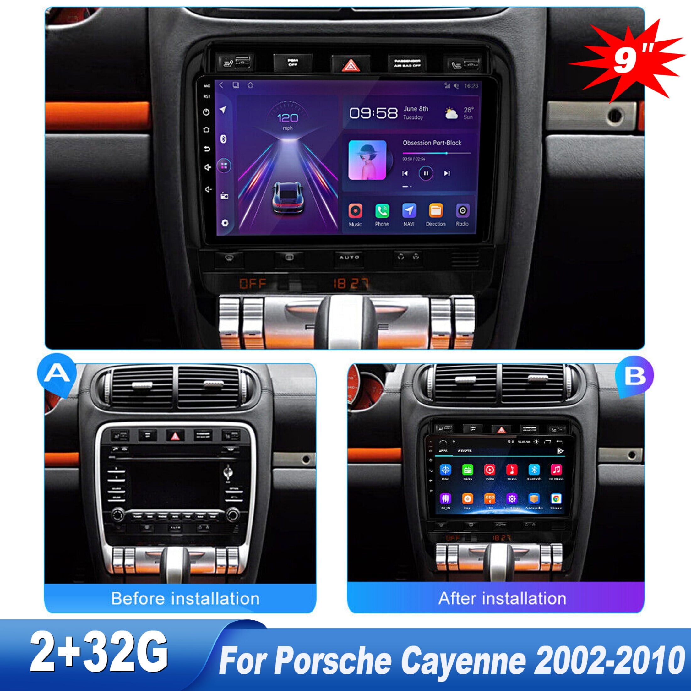 Zcargel Car Stereo Radio for Porsche Cayenne 2002-2010，Android 12 Car ...