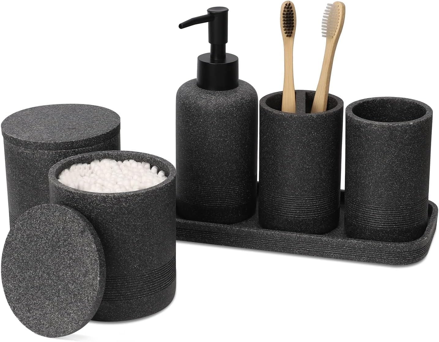 Zccz Black Marble 6-Piece Bathroom Accessory Set with Soap Dispenser ...