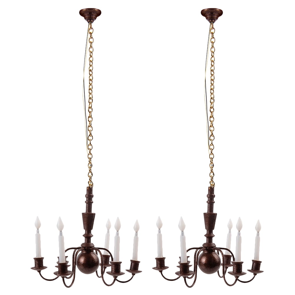 Zcyifa 2 Mini LED Candle Chandelier Dollhouse Lighting Copper - Walmart.com