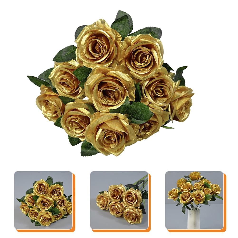 Zcyifa gold roses 1 Bunch Artificial Roses Flowers Lifelike Fake Rose ...
