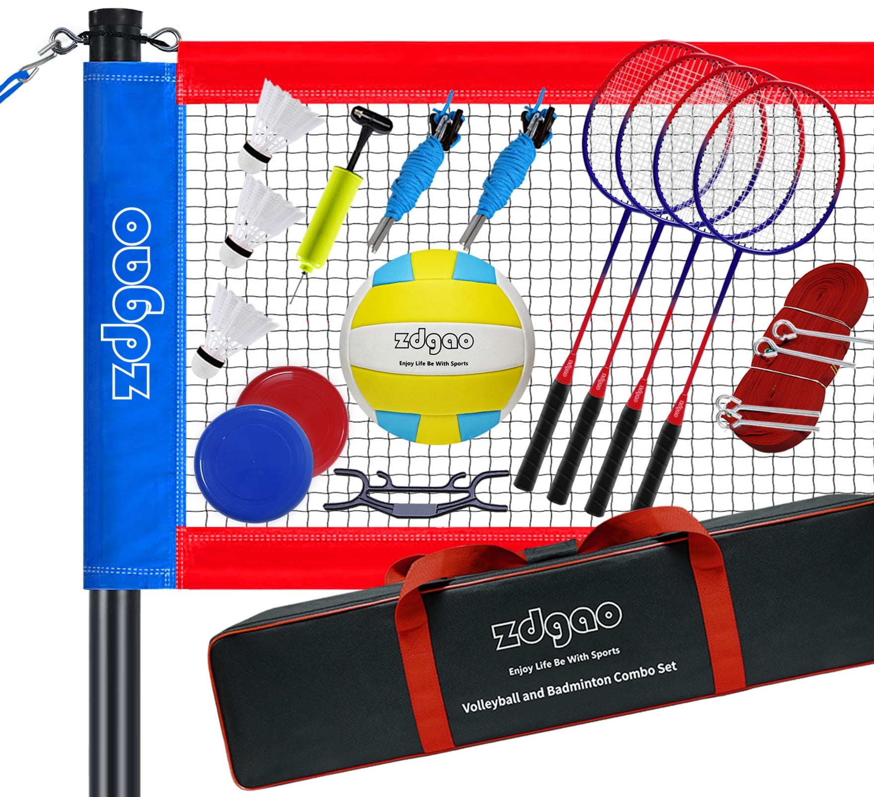 Zdgao Volleyball and Badminton Net Set with Rackets, Ball, and Flying ...