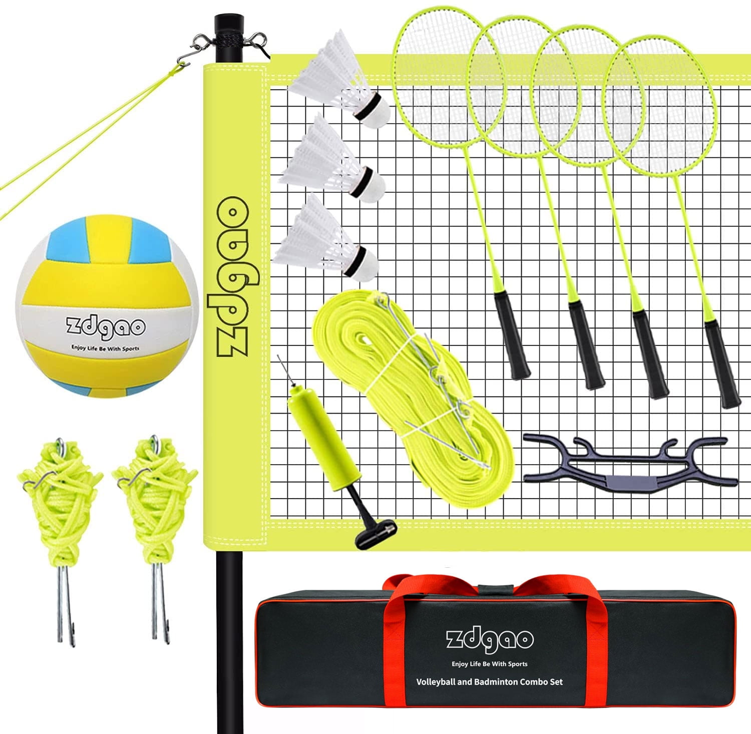 Zdgao Outdoor Combo Set: Volleyball & Badminton with Rackets, Balls for ...