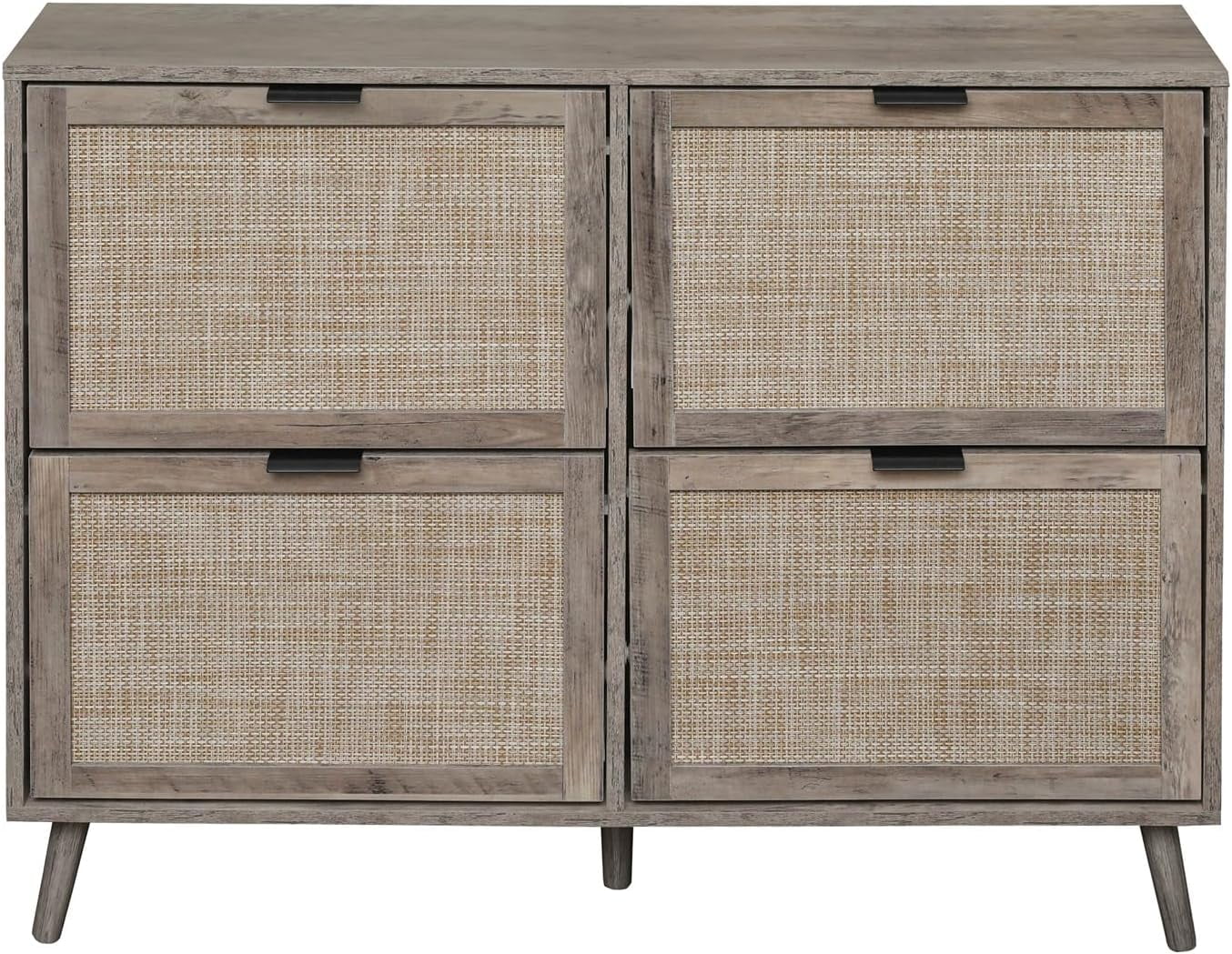 ZeHuoGe Large Rattan Shoe Cabinet with 4 Flip Drawers, Large Shoe ...