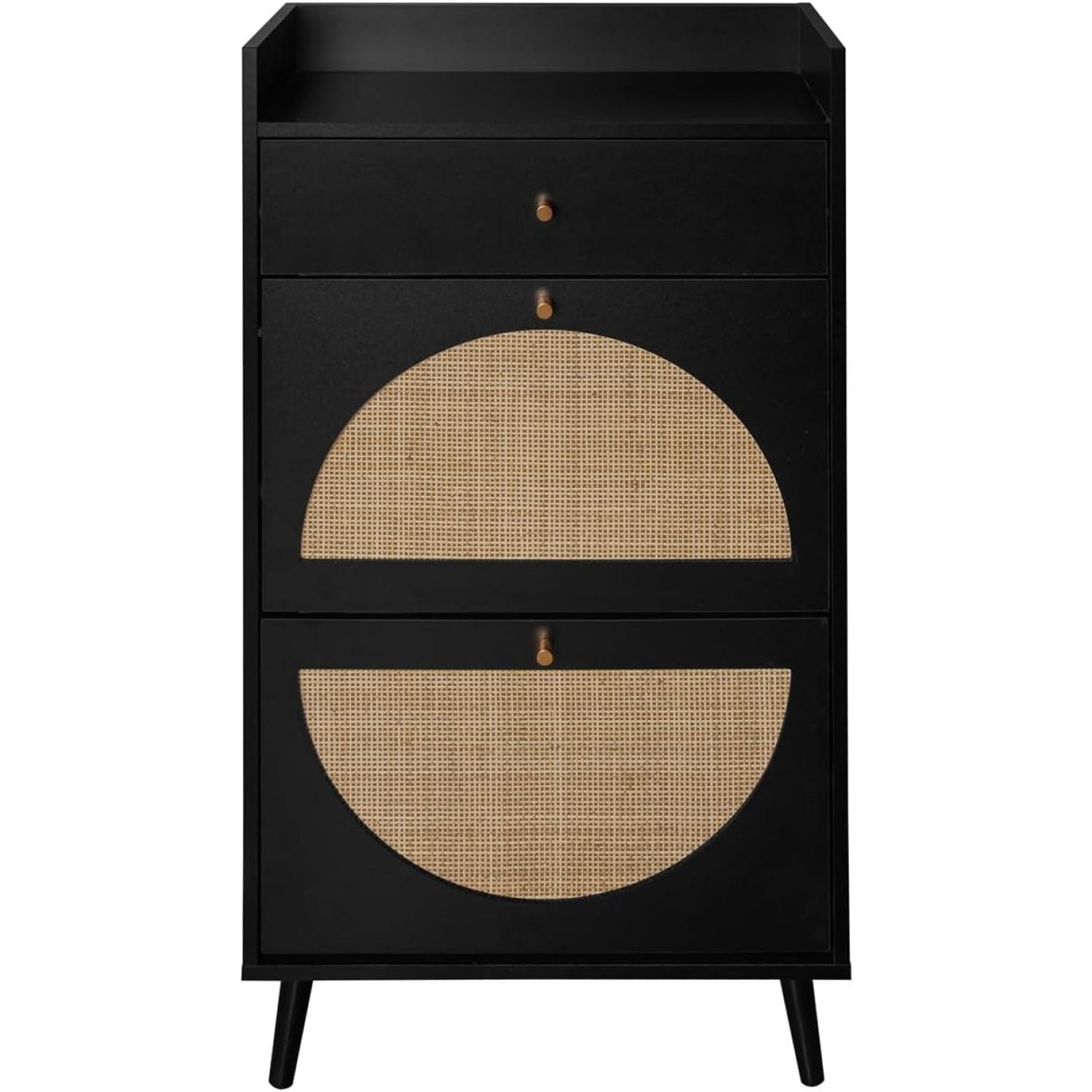 ZeHuoGe Natural Rattan Shoe Cabinet with 2 Flip Drawers, Entrance ...