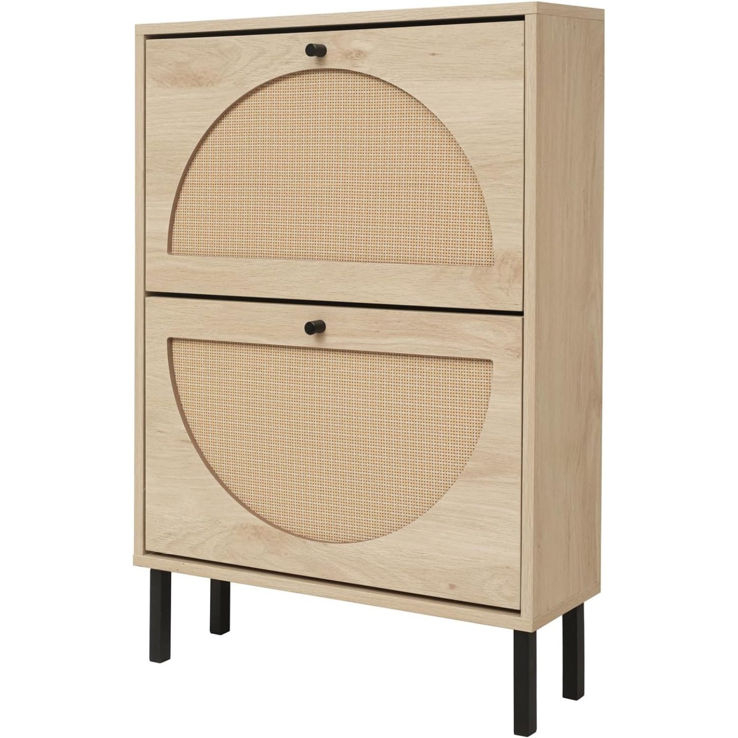 ZeHuoGe Rattan Shoe Cabinet with 2 Flip Drawers, Modern 2-Tier Shoe ...
