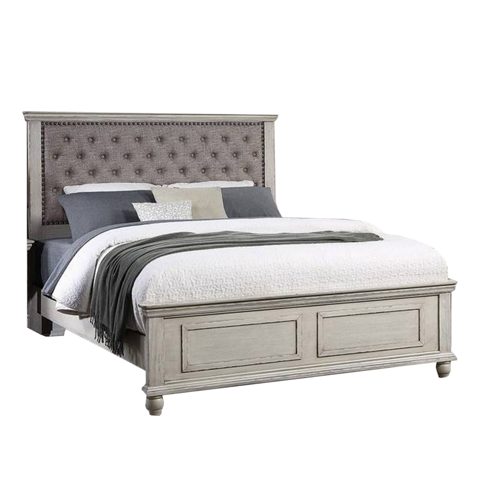 Zea Classic King Bed, Button Tufted Upholstered Headboard, Antique ...