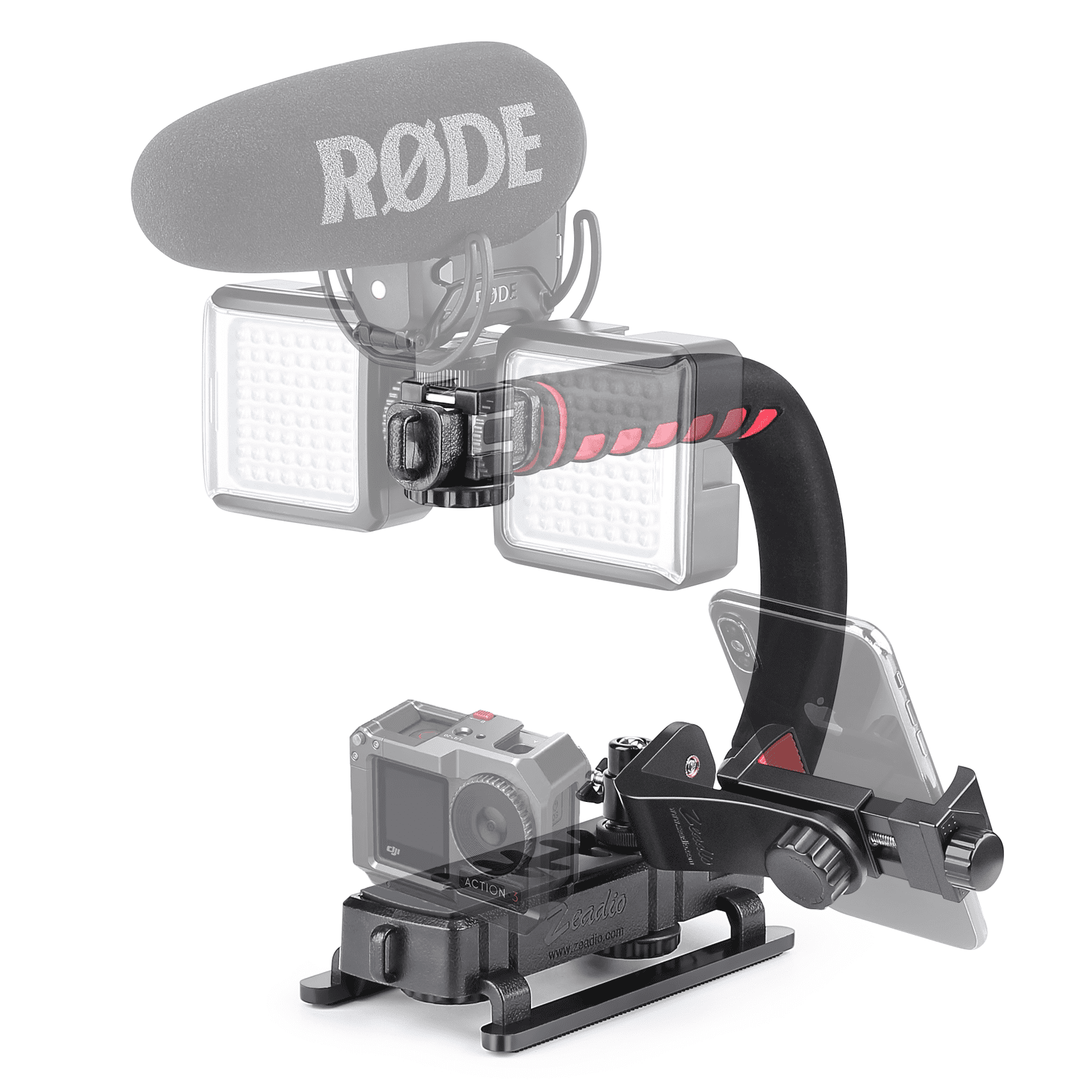 Zeadio Video Handheld Stabilizer, Triple Cold-Shoe Handle Grip with ...