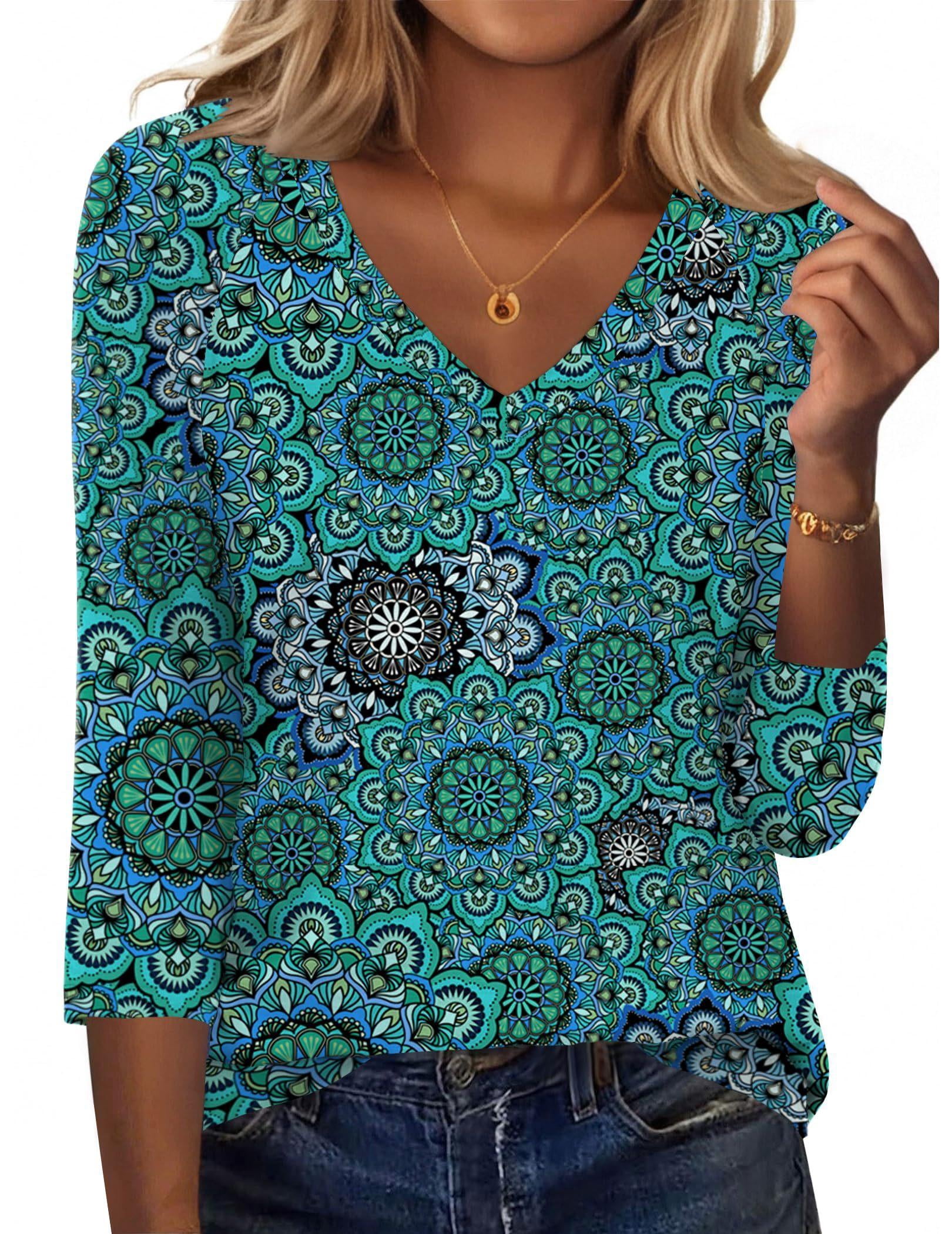 Zeagoo 3/4 Length Sleeve Womens Work Tops V Neck Tee Fashion Business ...