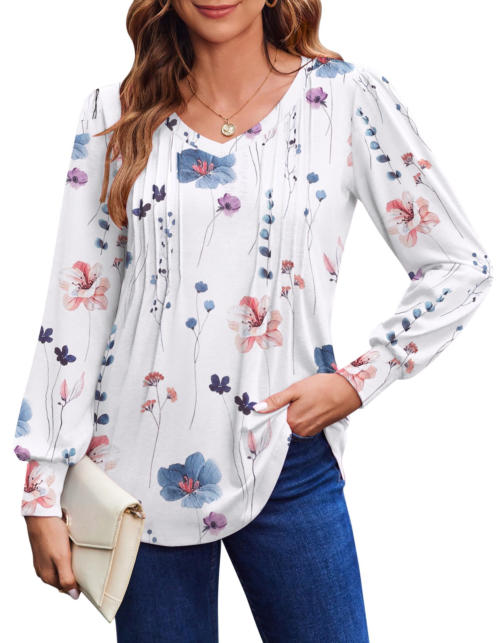 Zeagoo Casual Long Sleeve Shirts for Women Boho Floral Blouse V Neck ...