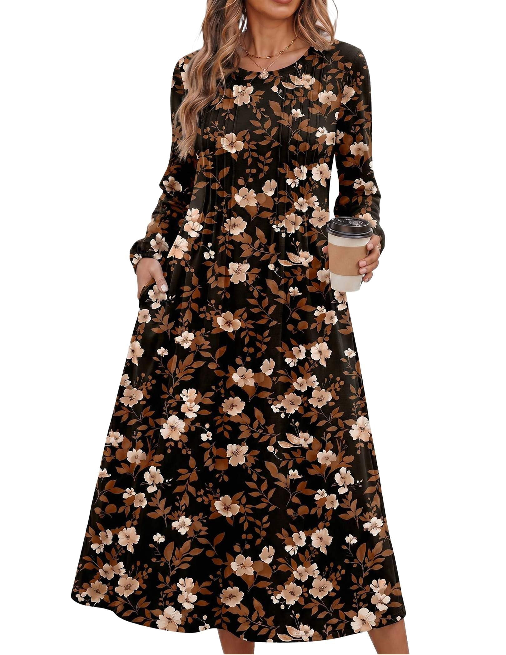 Zeagoo Fall Dresses for Women Long Sleeve Midi Dress Casual A Line ...