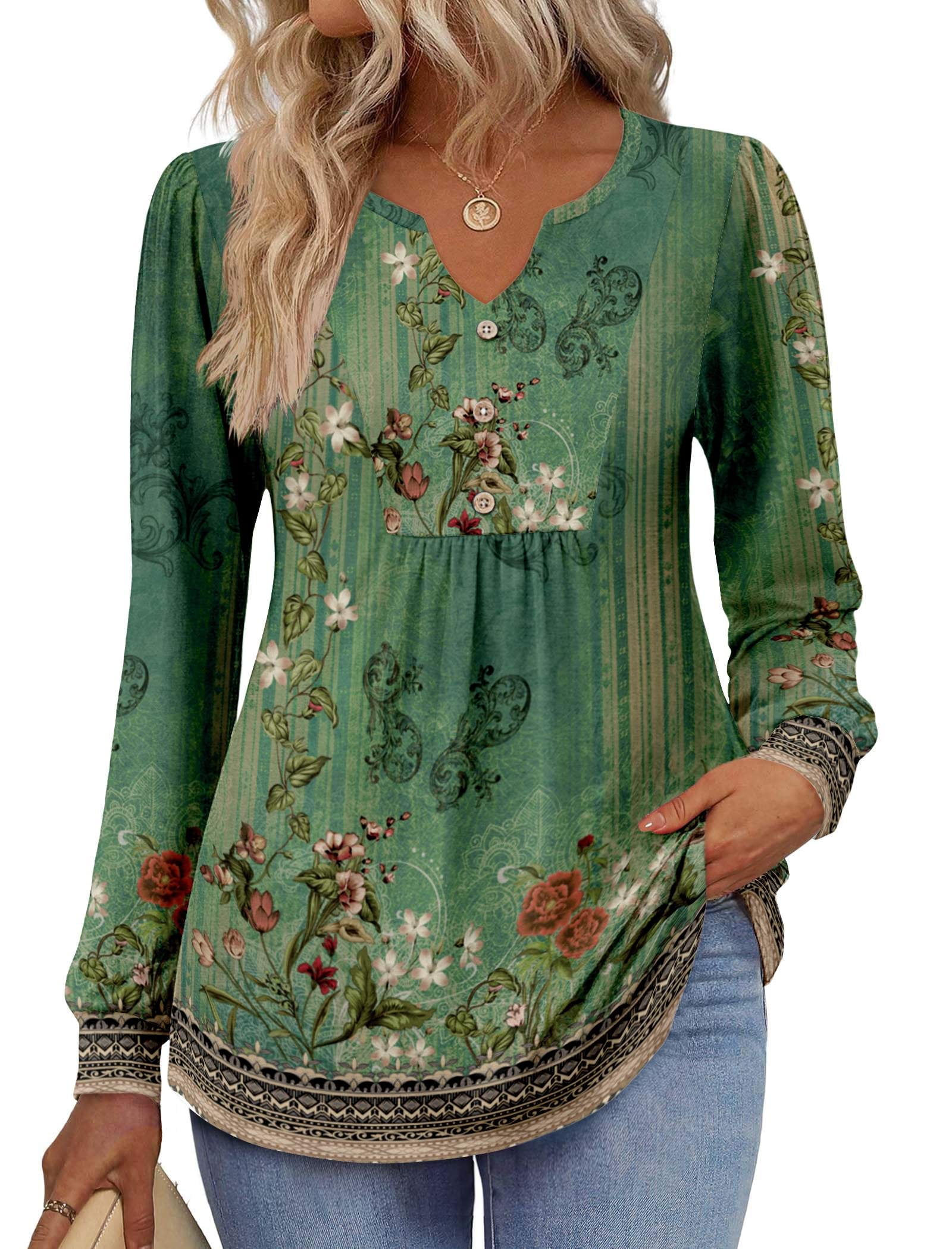 Zeagoo Fall Shirts for Women 2025 V Neck Button Casual Dressy Blouses ...
