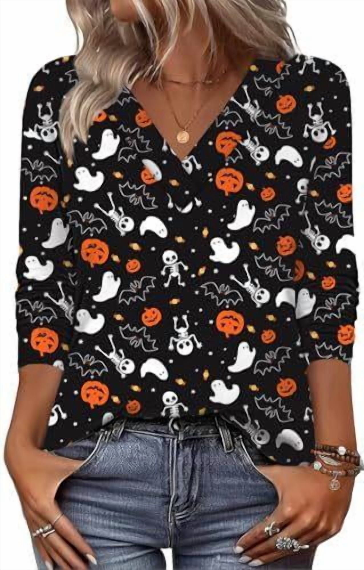 Zeagoo Long Sleeve Tops Women Printed Dressy Casual V Neck T-shirts ...