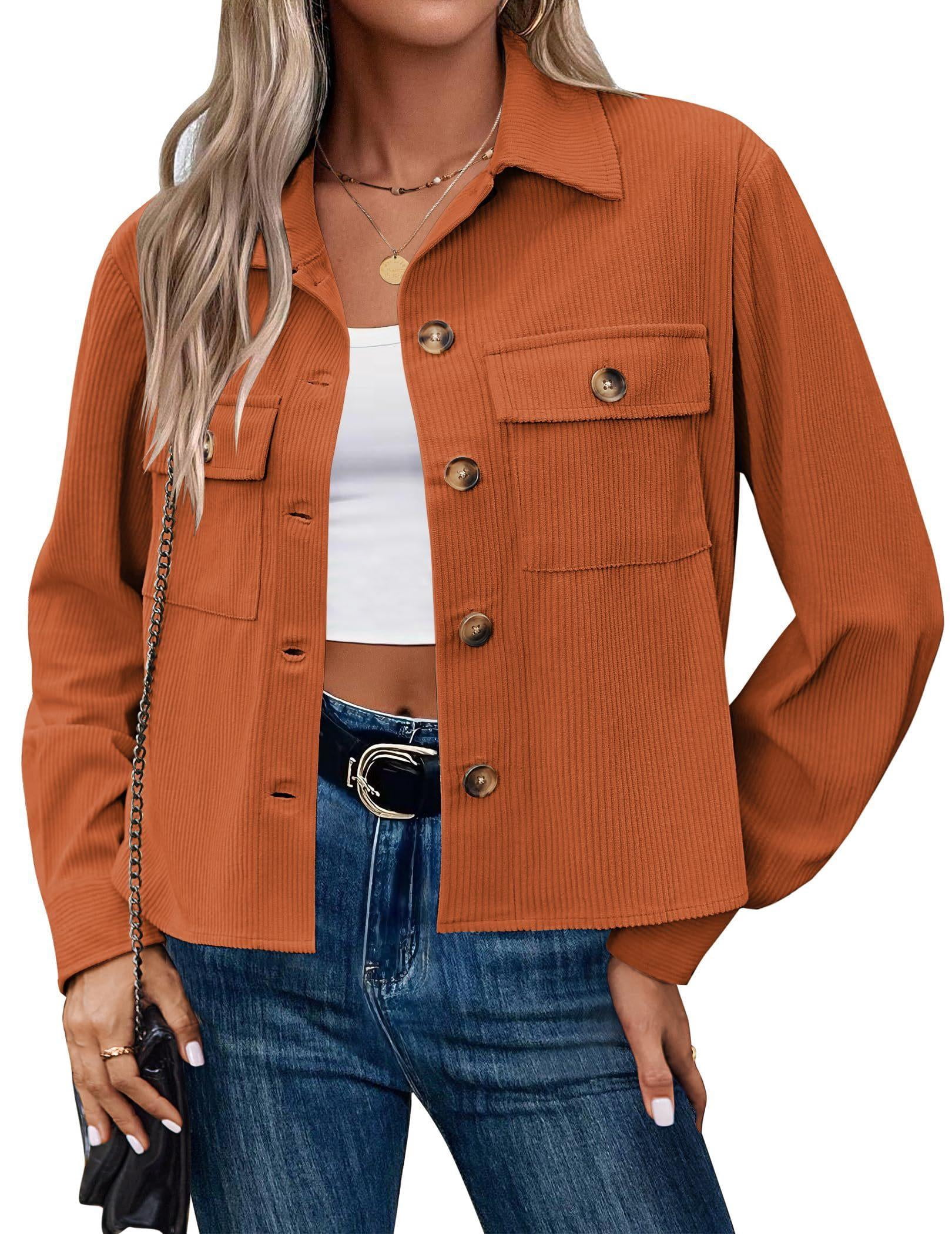 Zeagoo Shackets for Women Cropped Corduroy Jacket Button Down Shirts ...