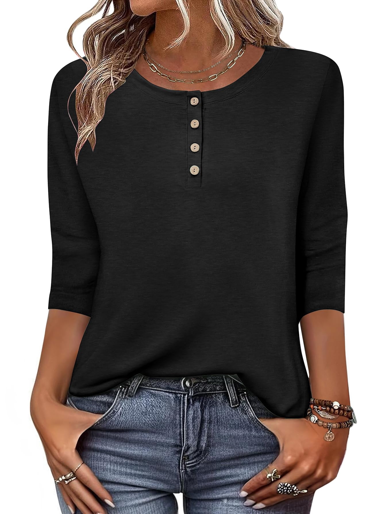 Zeagoo Three Quarter Sleeve Tops for Women Fall Clothes Dressy Casual ...