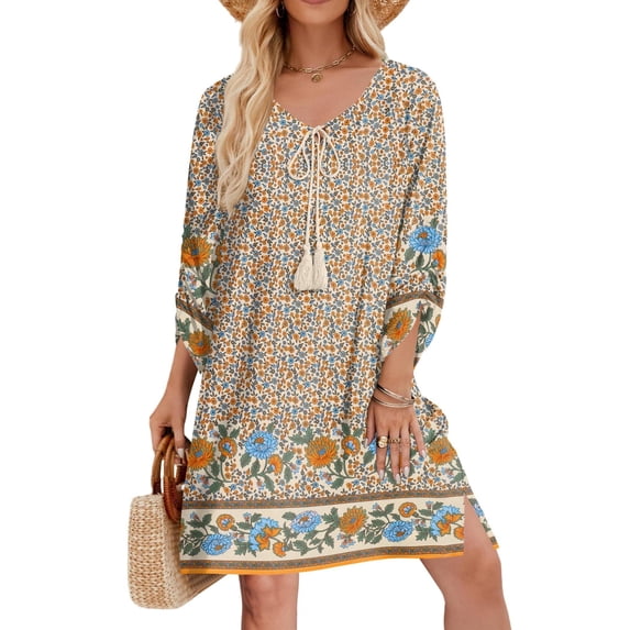 Zeagoo Vocation Women Casual Summer Dress Boho V Neck 2025 Long Sleeve ...