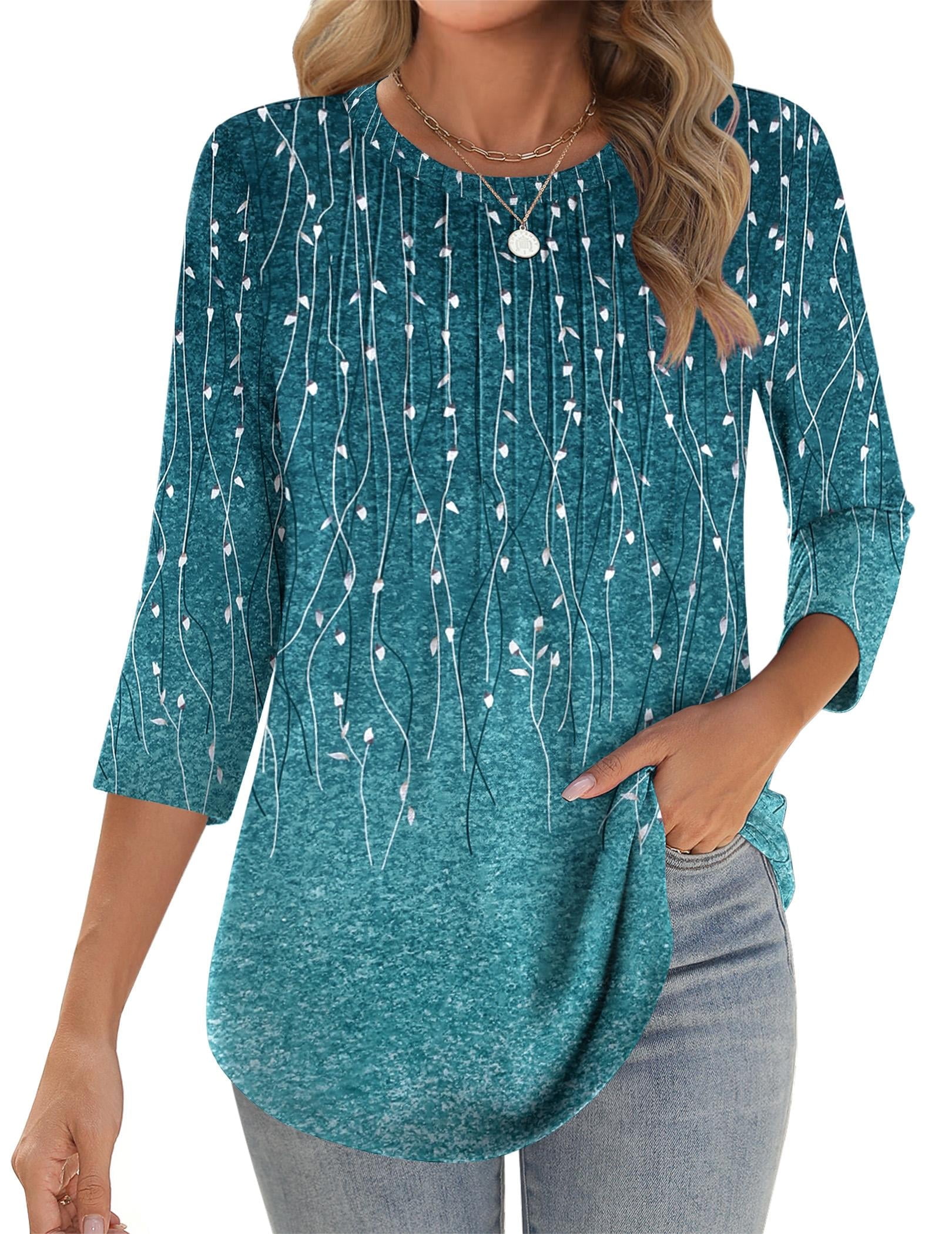 Zeagoo Women Blouses 3/4 Length Sleeve Loose Shirts Cute Spring Summer ...