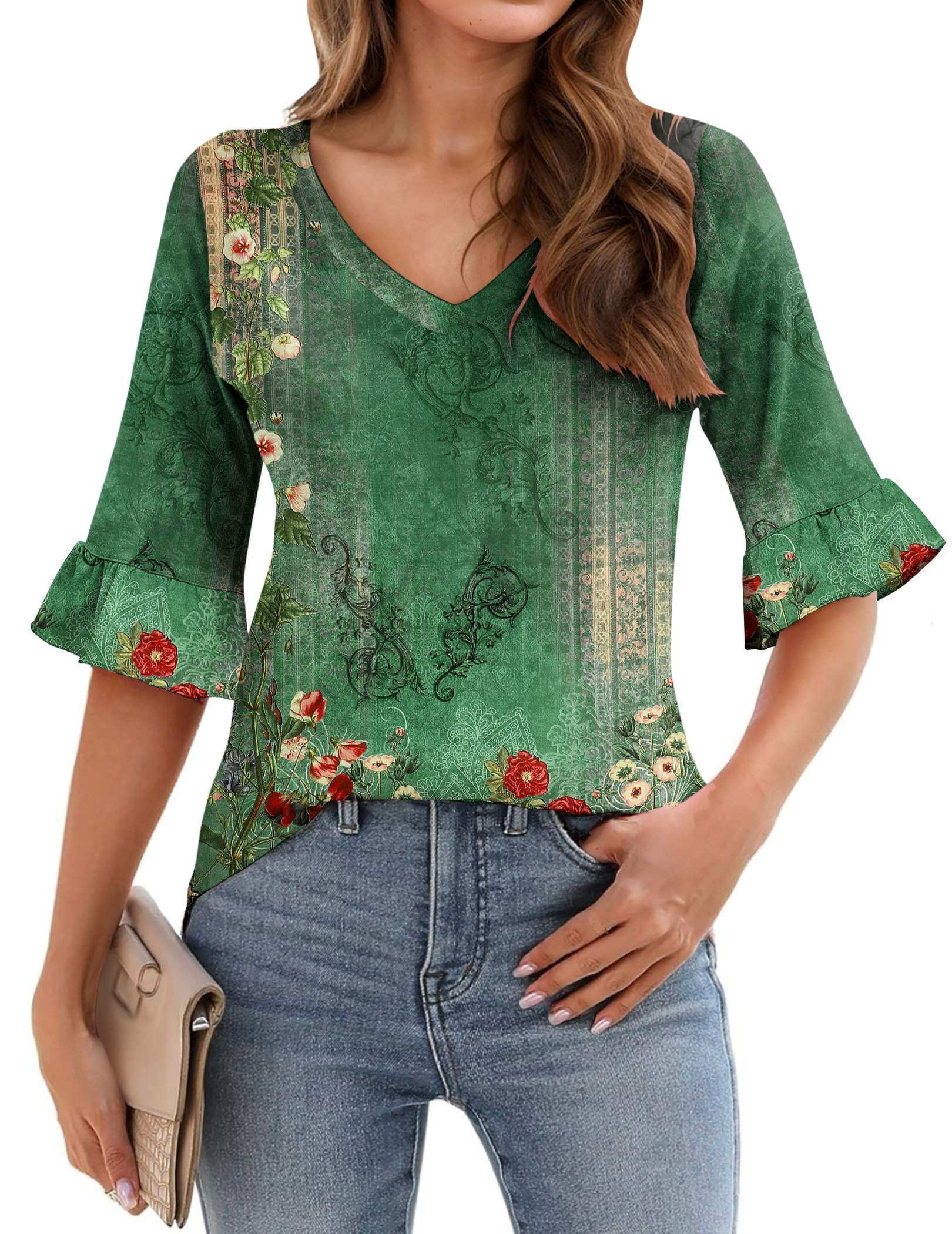 Zeagoo Women Ruffle Sleeve T Shirt Leopard Print Plus Size Tunics ...