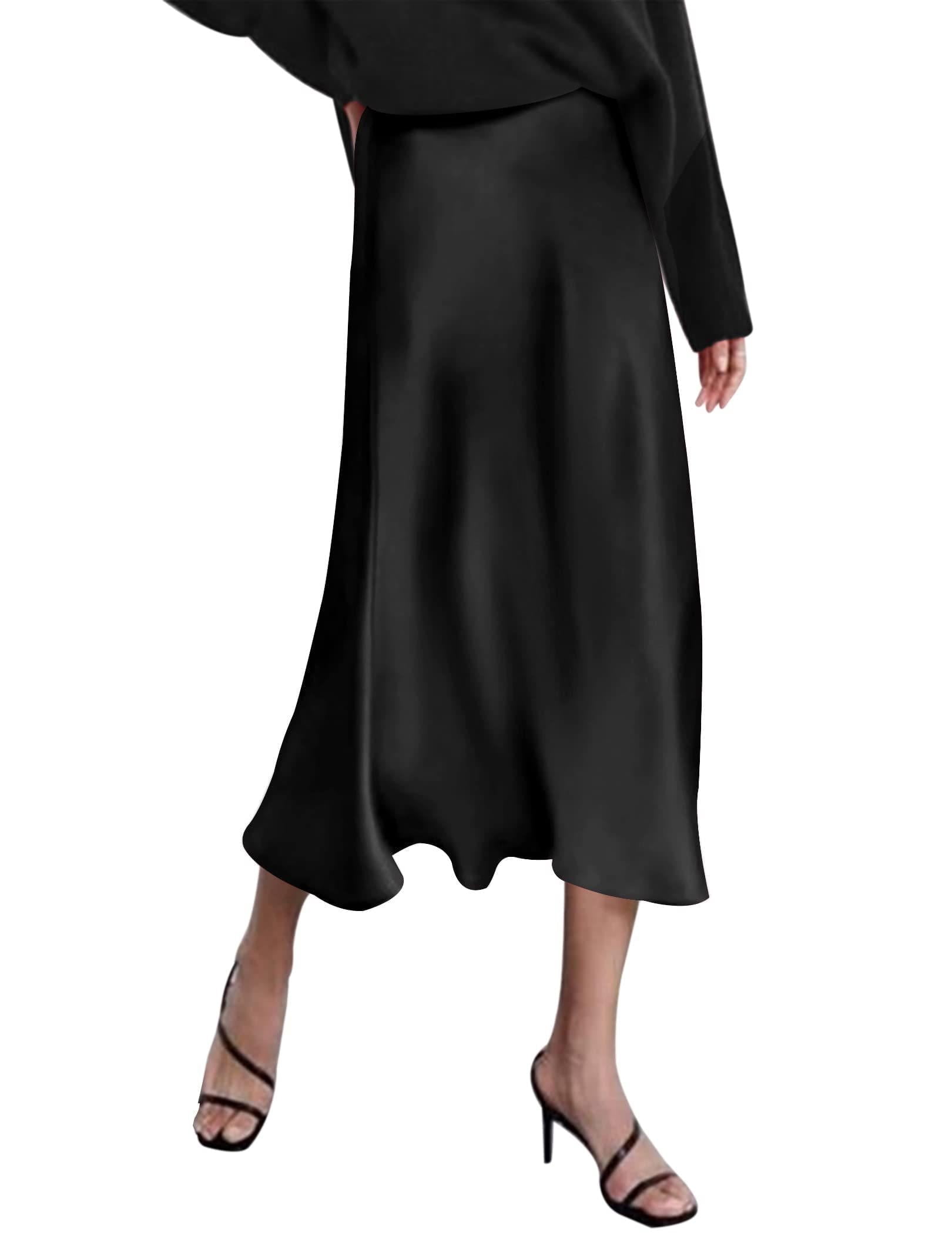 Zeagoo Women Satin Skirts for Women Silk Midi Length Skirt High Waist ...