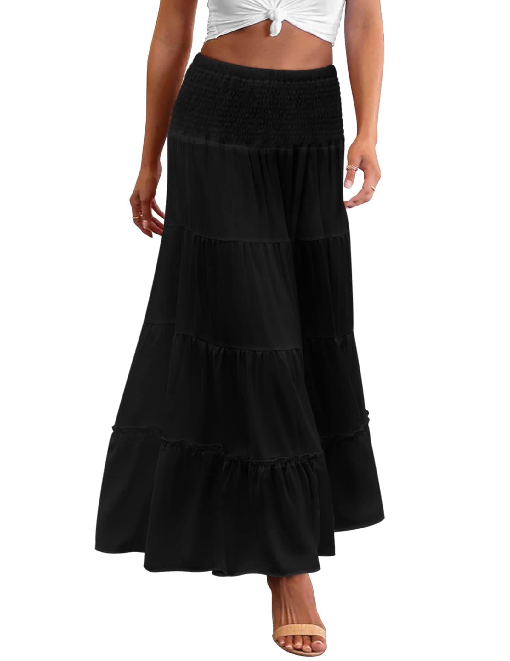 Zeagoo Women's Elastic High Waist A Line Layer Ruffle Swing Casual Long ...