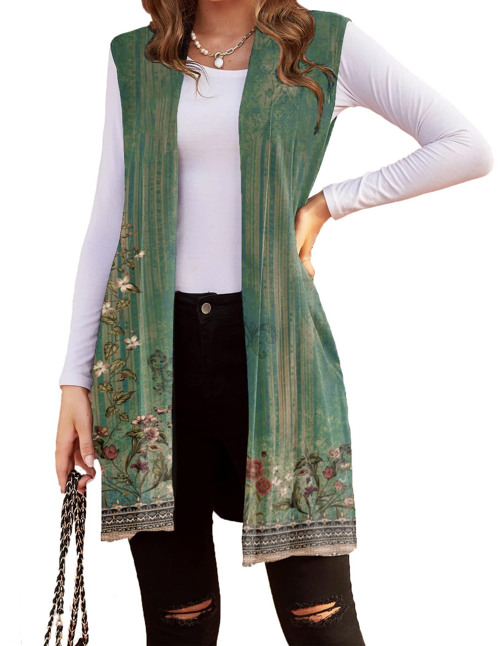 Zeagoo Womens Long Vests Sleeveless Draped Lightweight Open Front ...