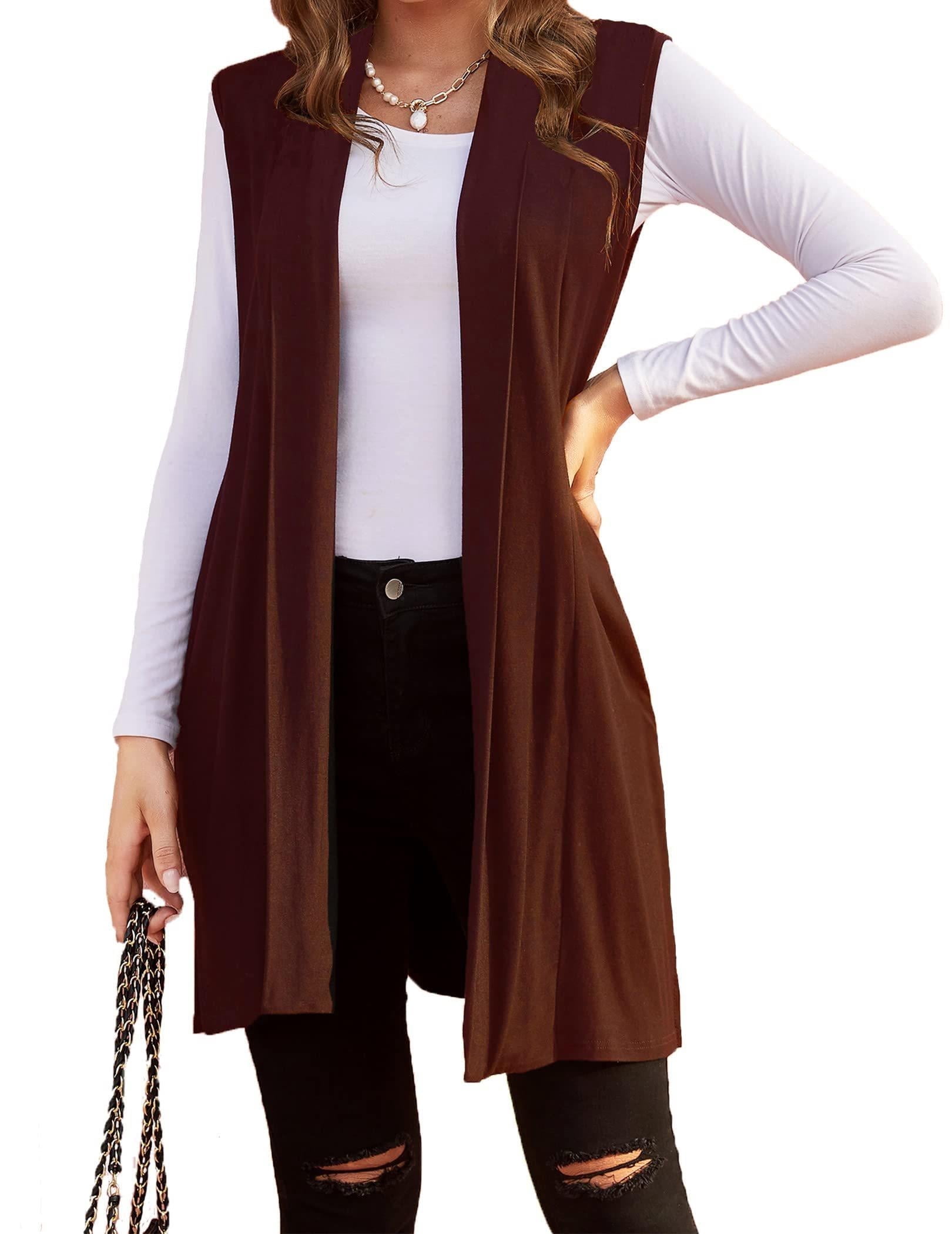 Zeagoo Womens Long Vests Sleeveless Draped Lightweight Open Front ...