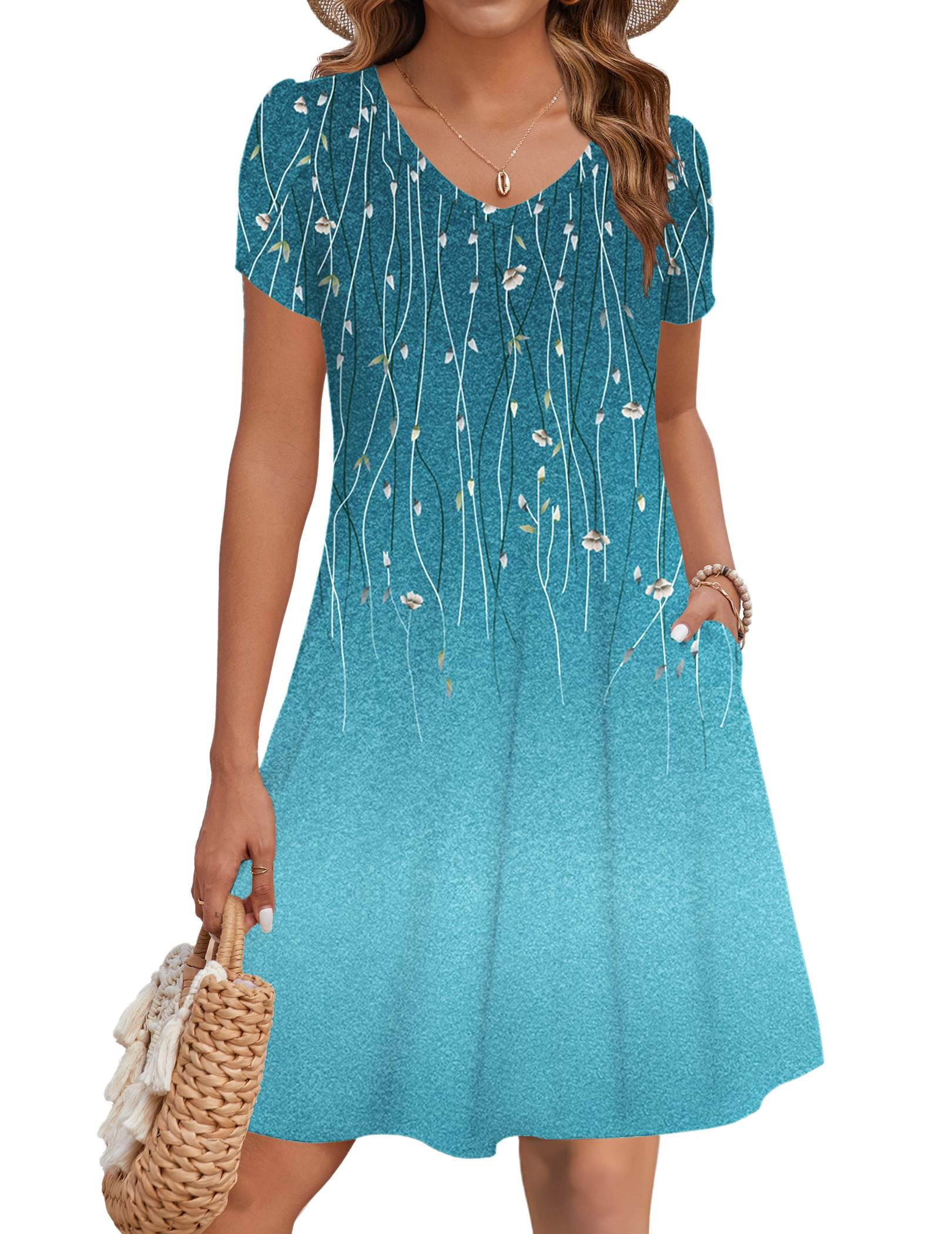 Zeagoo Womens Summer A-Line Dress with Pockets Mini Short Sleeve ...
