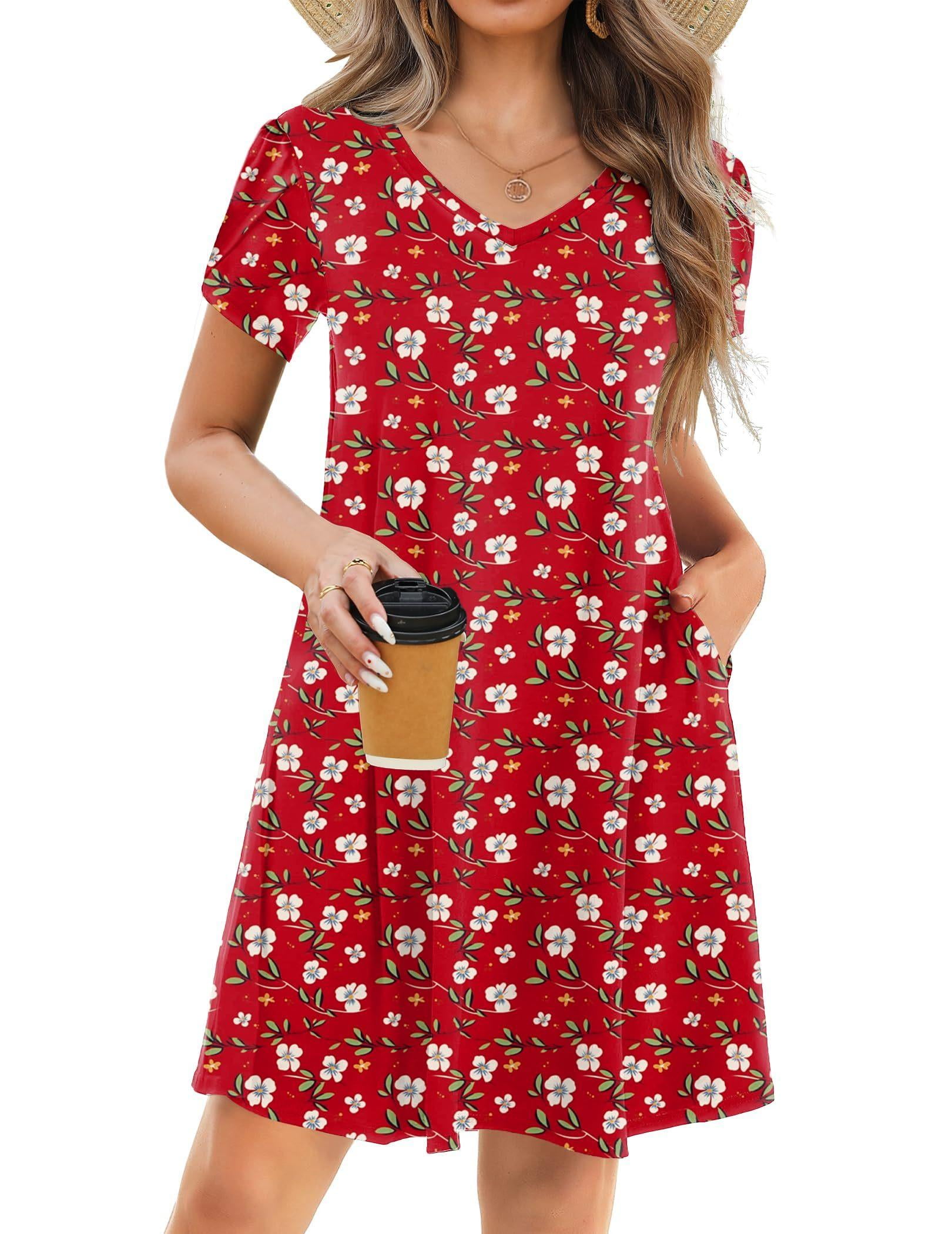 Zeagoo Womens Summer A-Line Dress with Pockets Mini Short Sleeve ...