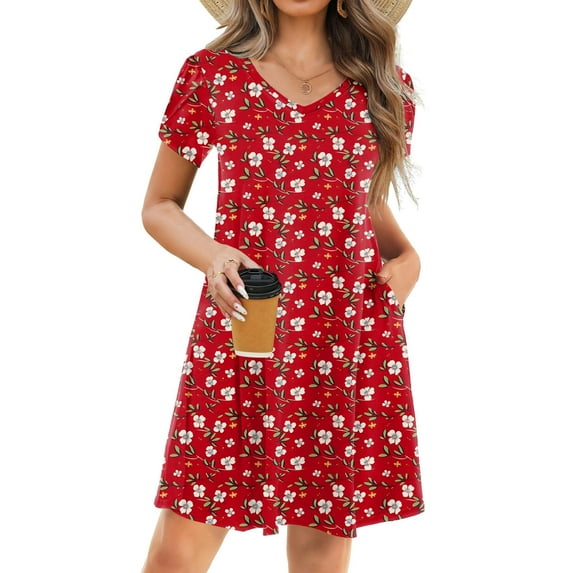 Zeagoo Womens Summer A-Line Dress with Pockets Mini Short Sleeve ...
